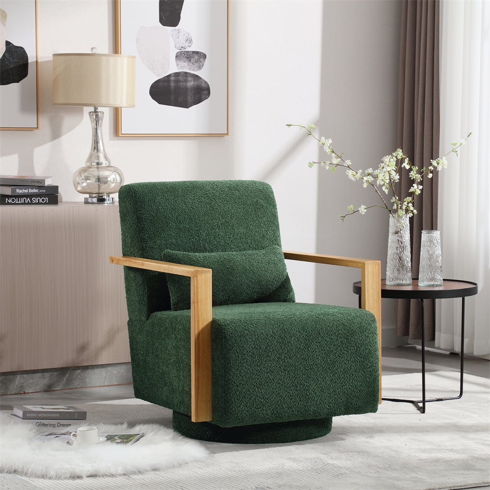 Swivel Accent Sofa Chair with Lumbar Pillow, 360° Metal Base Boucle ...