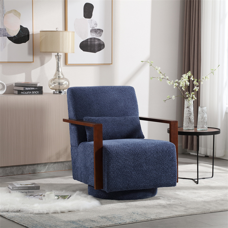Swivel Accent Sofa Chair with Lumbar Pillow, 360° Metal Base Boucle ...
