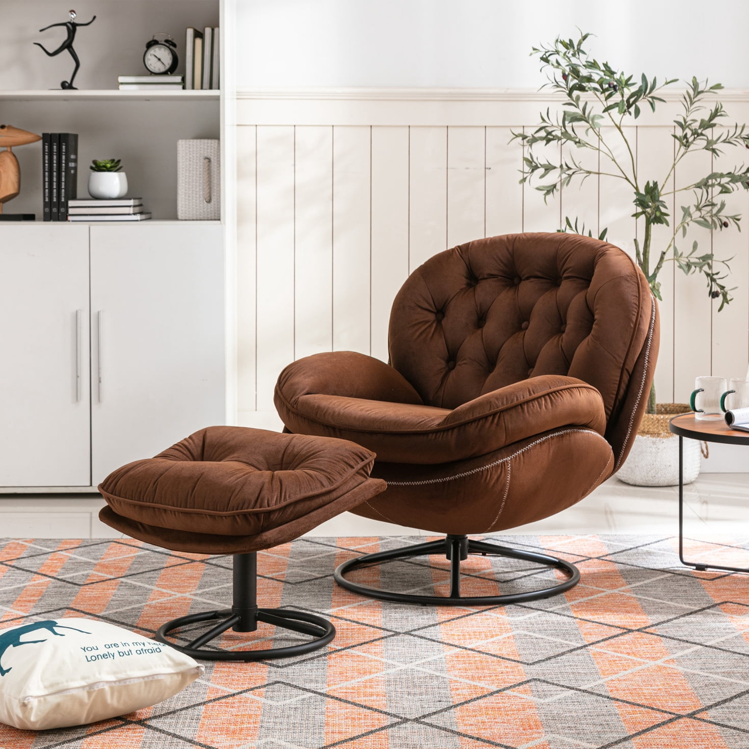 Swivel Accent TV Chair with Ottoman,Modern Soft Reading Chair with ...