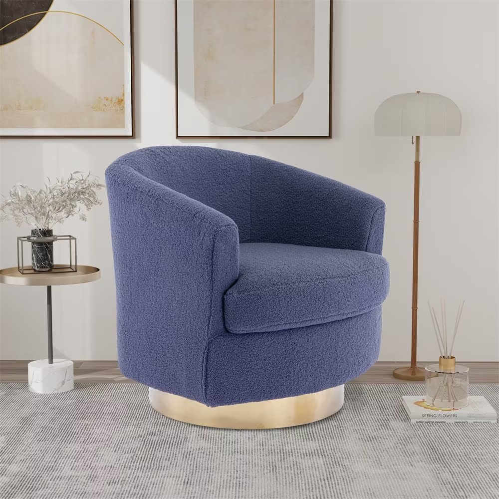 Swivel Armchair, Barrel Accent Chair in Boucle Fabric for Living Room ...