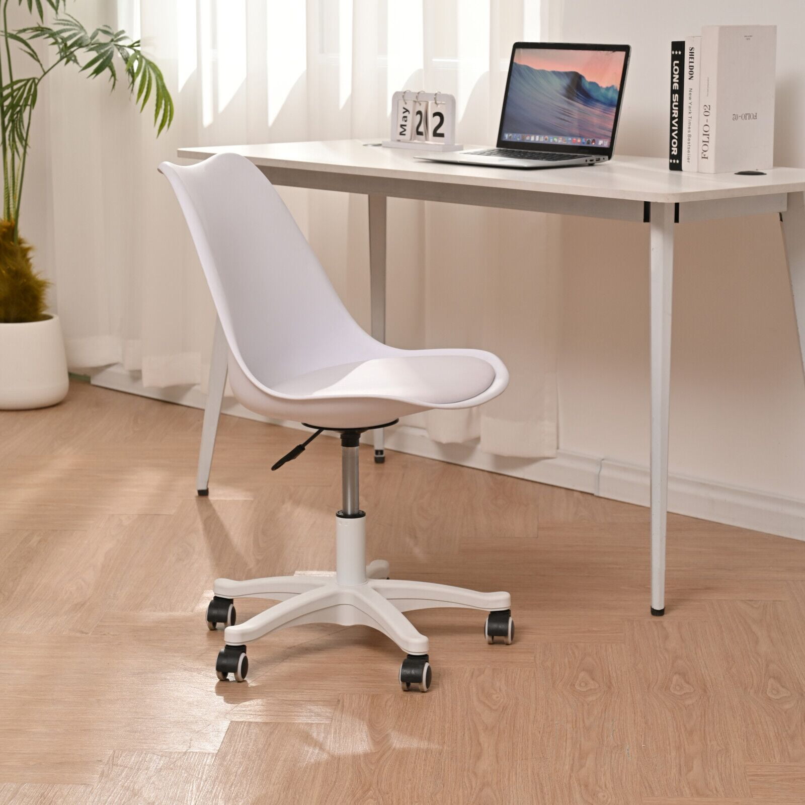 Swivel Armless Office Chair, Modern Desk Chair with Wheels - Adjustable ...