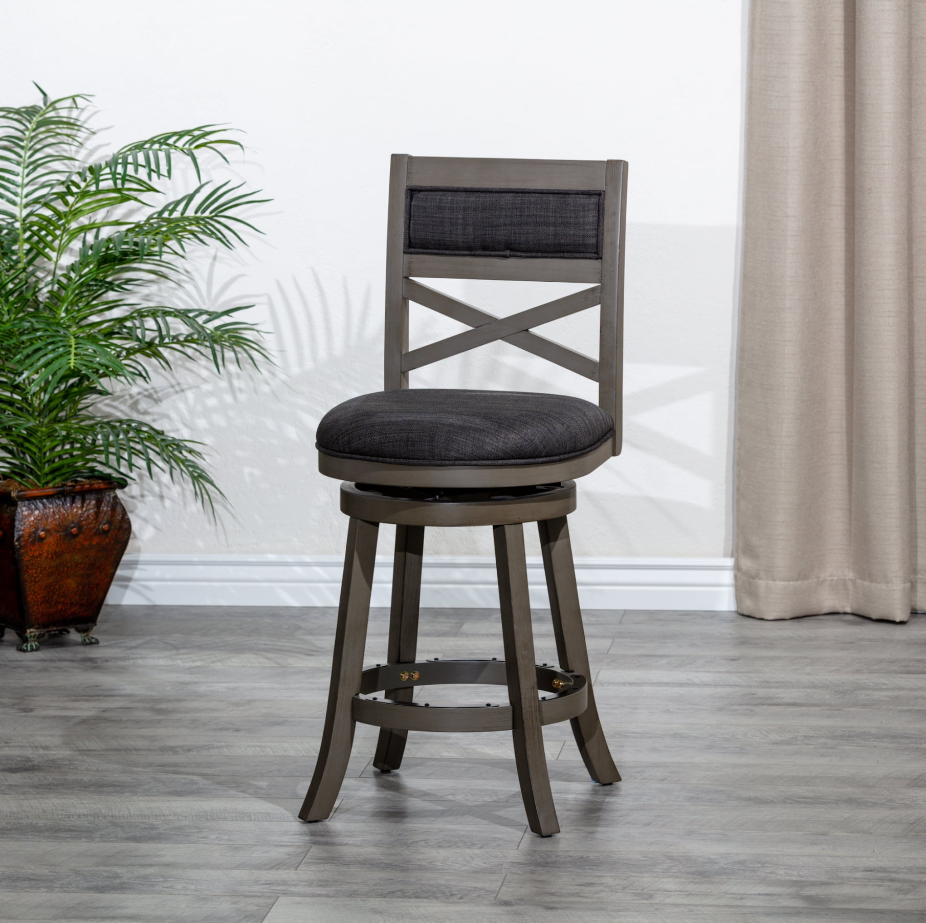 Swivel Bar Stool, 24" Counter Height Bar Chair with Fabric Seat and X ...