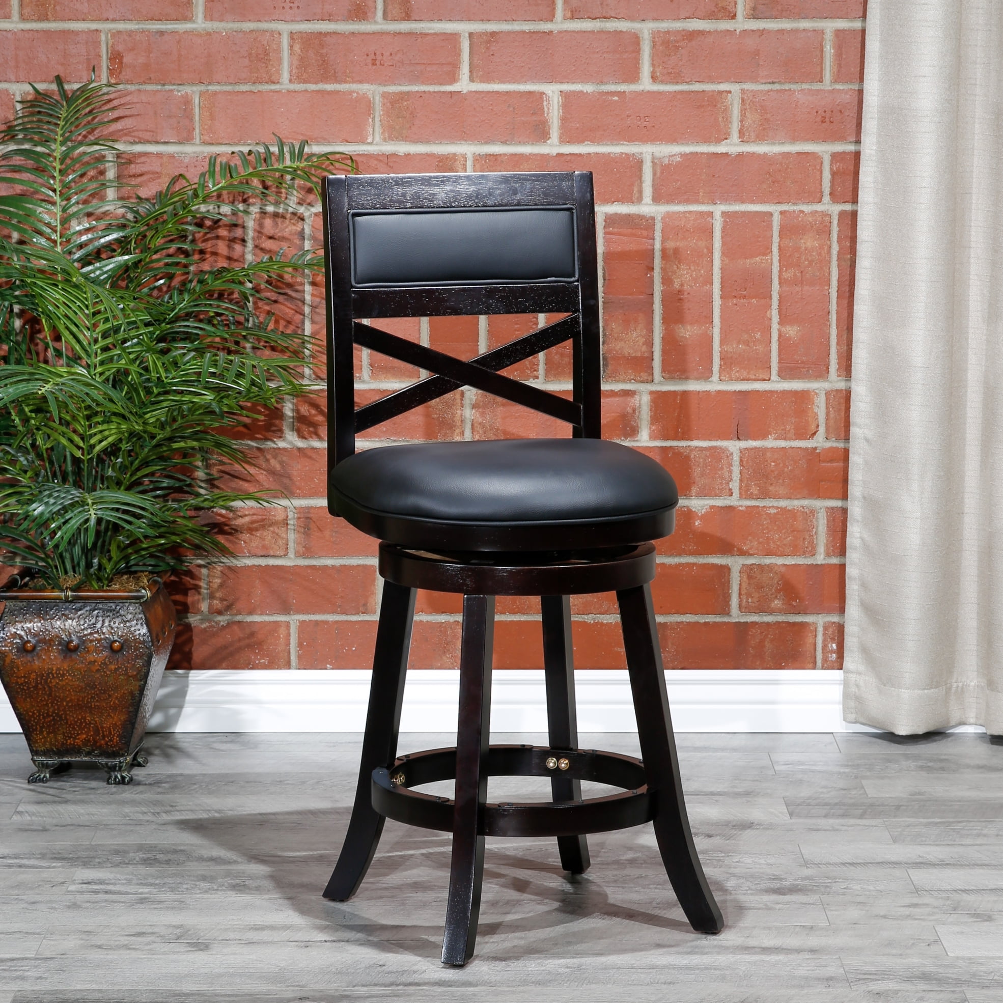 Swivel Bar Stool, 24" Counter Height Bar Chair with Leather Seat and X ...