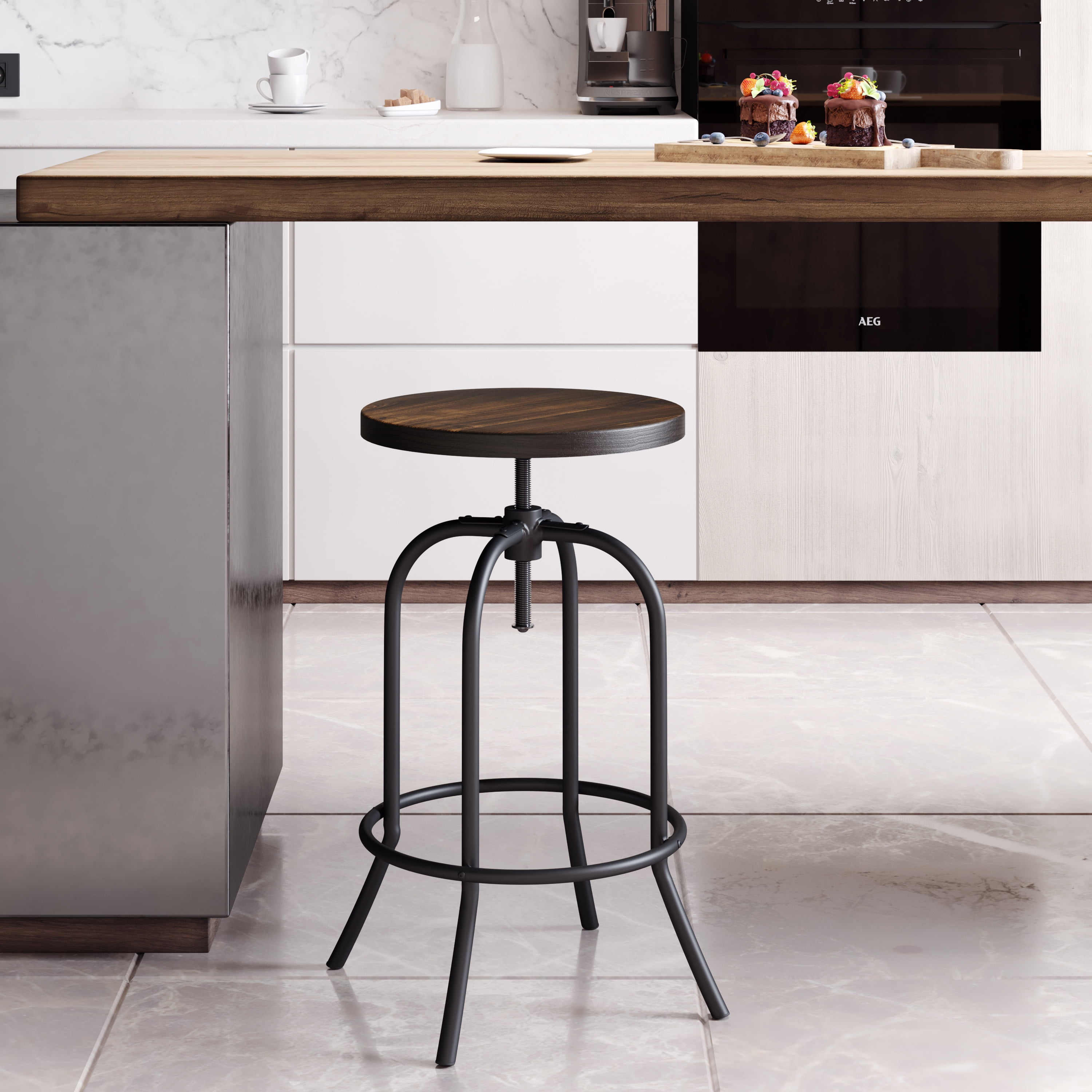 Lavish Home Counter Height Swivel Bar Stool, Adjustable Backless Stool ...