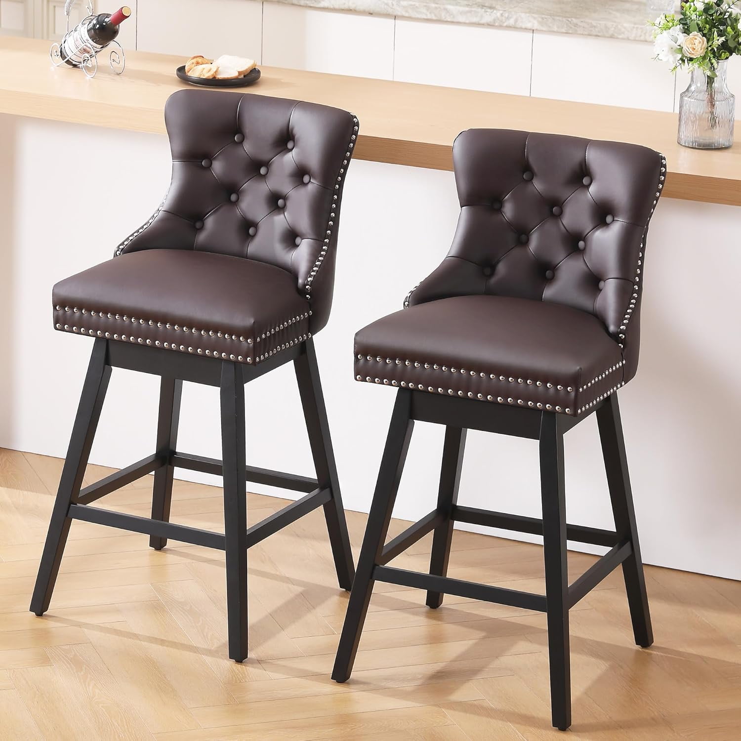 Swivel Bar Stool with Back Faux Leather Counter Height Bar Stools ...