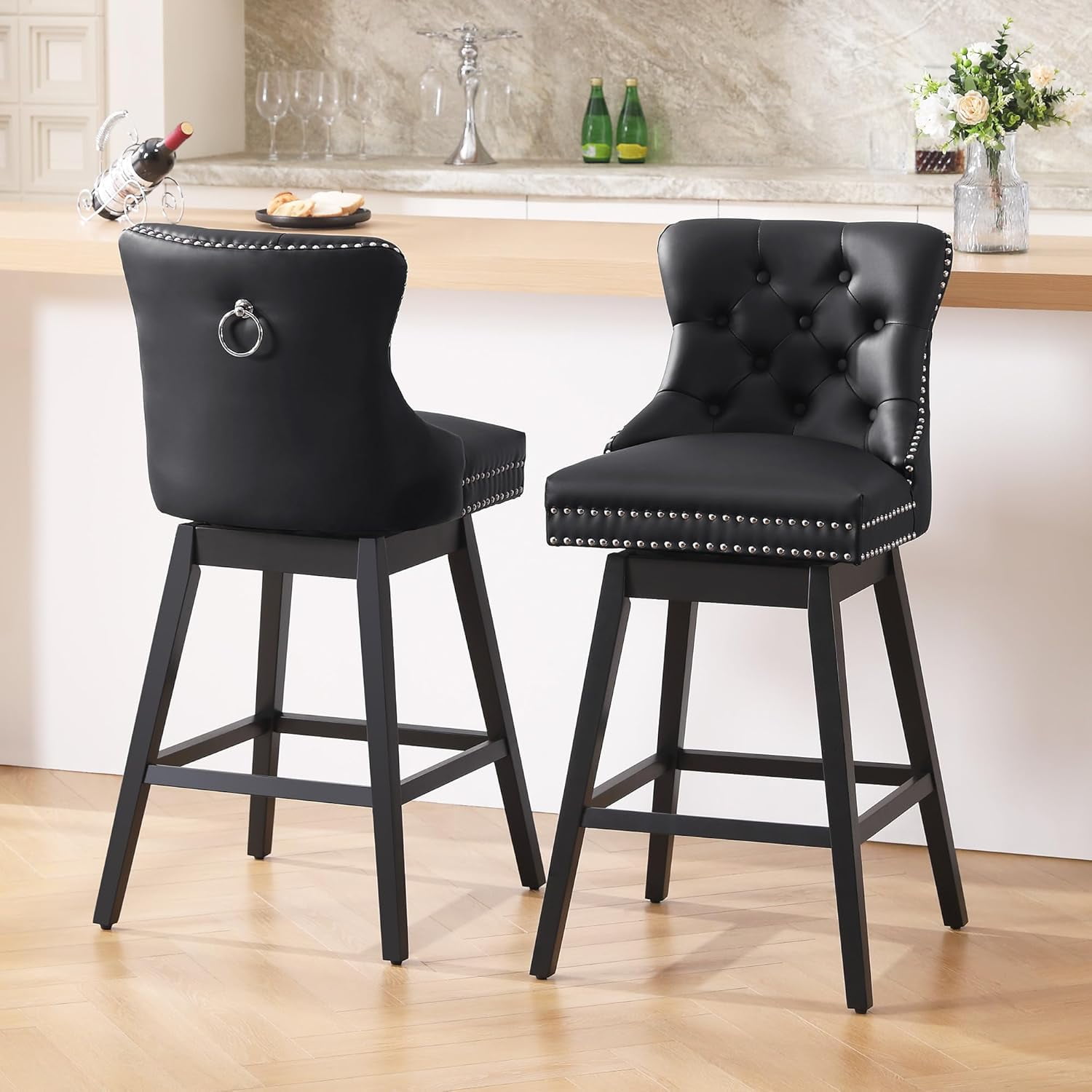 Swivel Bar Stool with Back Faux Leather Counter Height Bar Stools ...