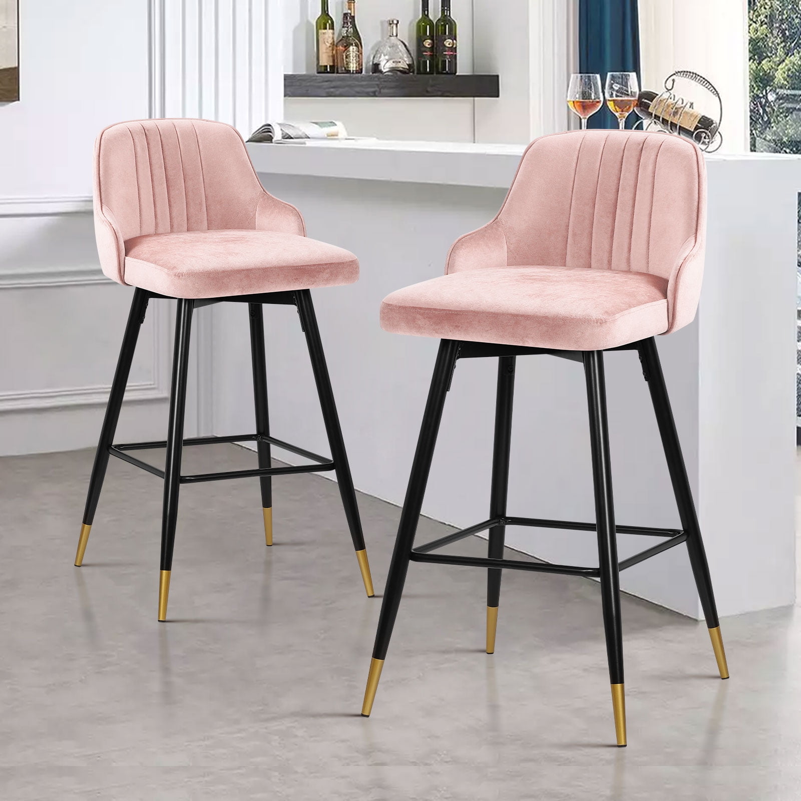 Swivel Bar Stool with Low Back Set of 2, 29 Inch Counter Bar Height ...