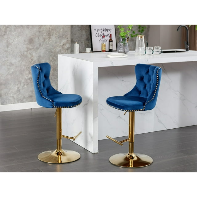 Swivel Bar Stool Set of 2, Velvet Adjustable Barstools with Tufted ...