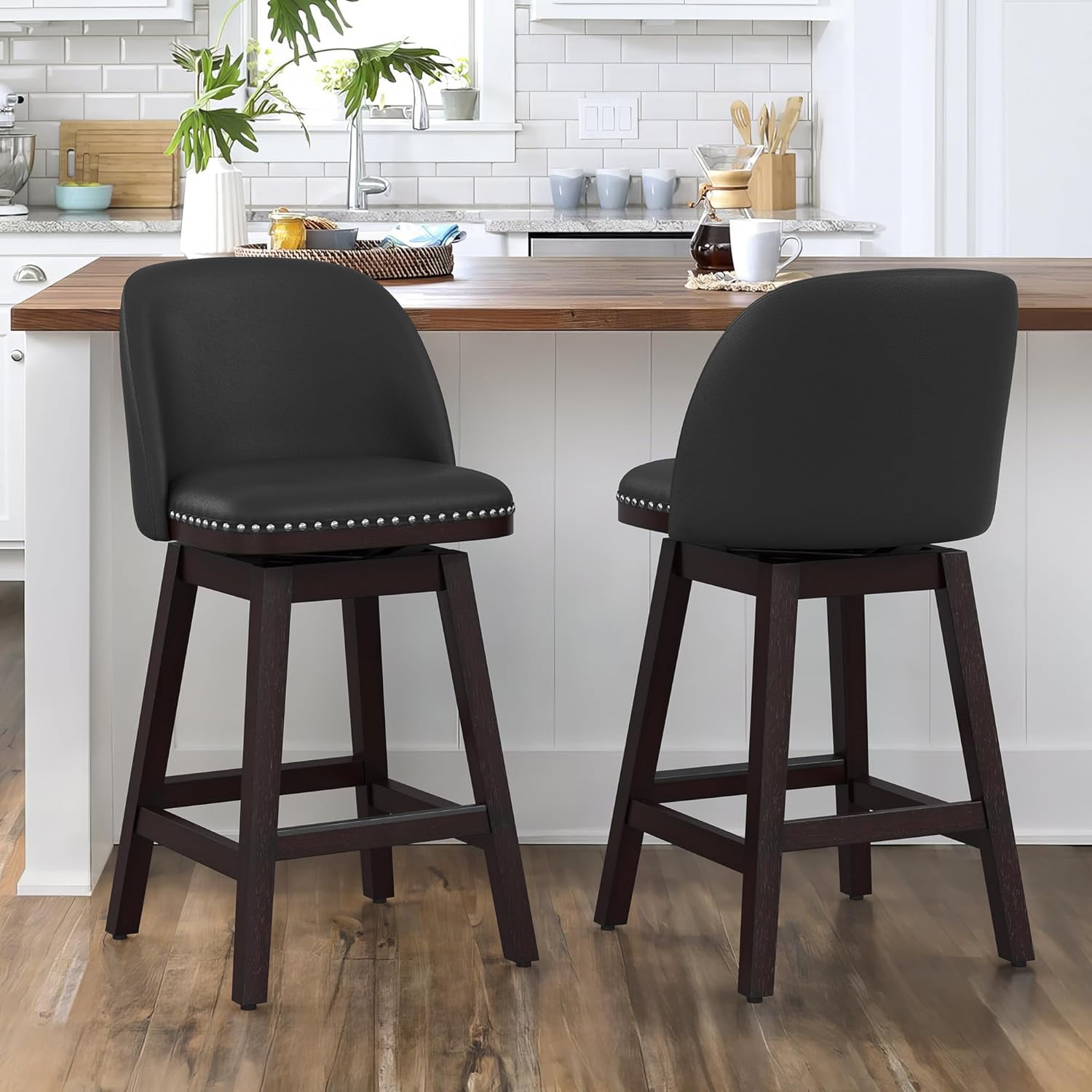 Swivel Bar Stools 26" Faux Leather Upholstered Counter Height Bar ...
