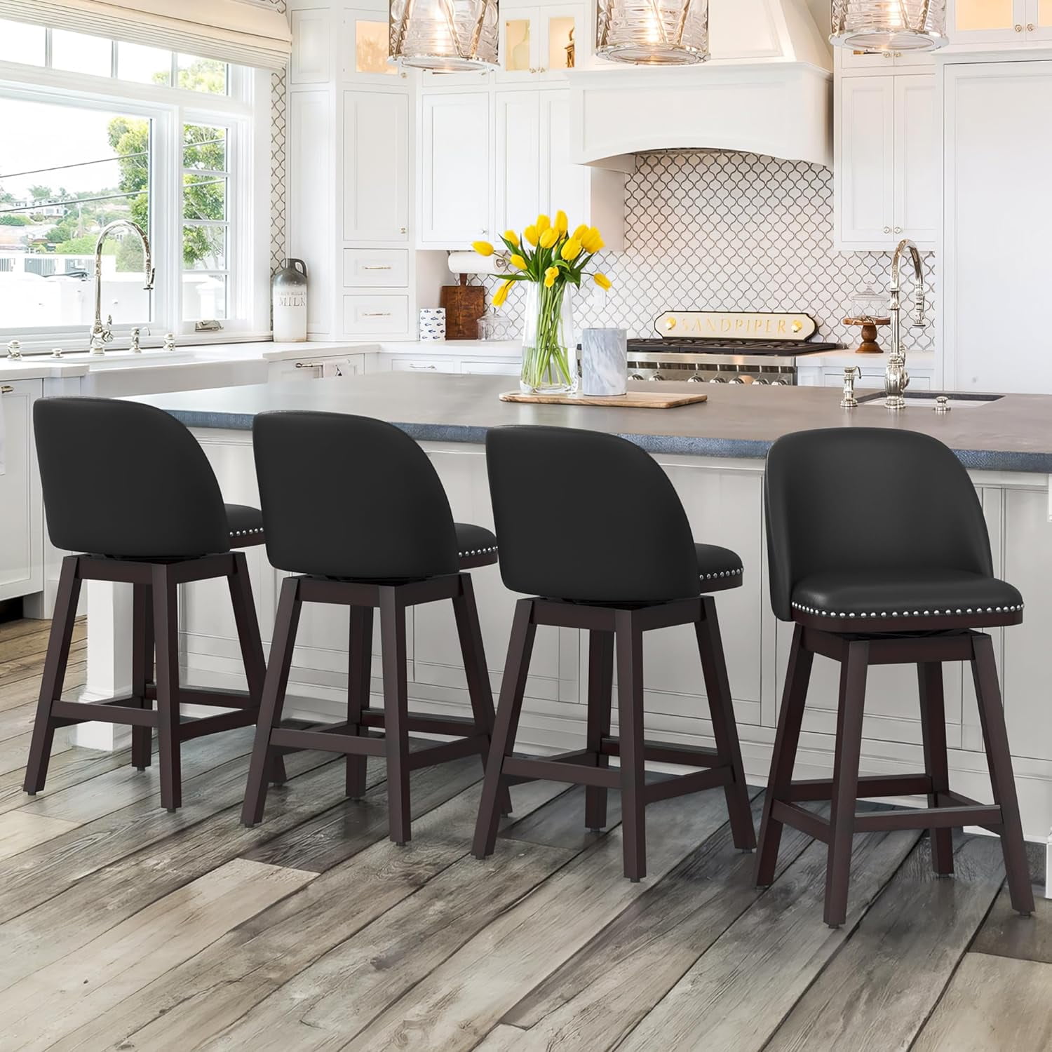 Swivel Bar Stools 26" Faux Leather Upholstered Counter Height Bar ...