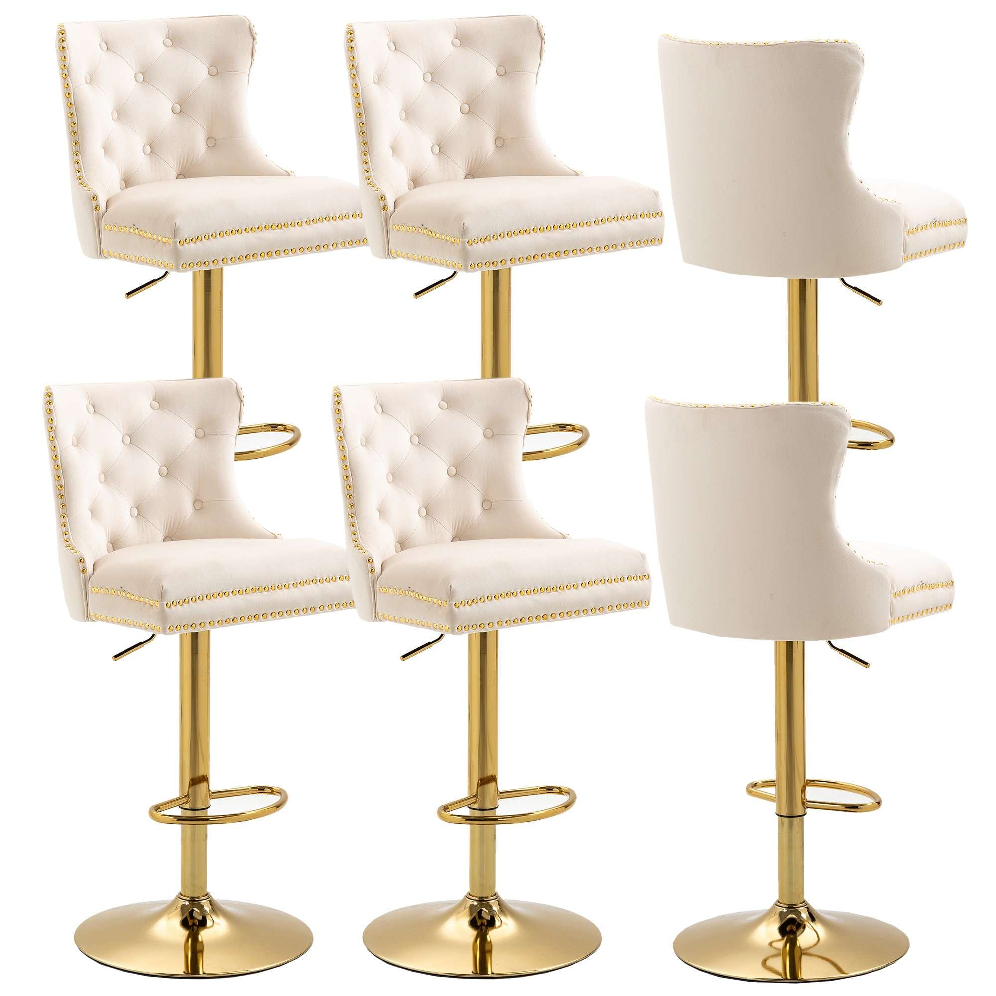 Swivel Bar Stools, Adjustable Height Bar Stools with Back and Golden ...