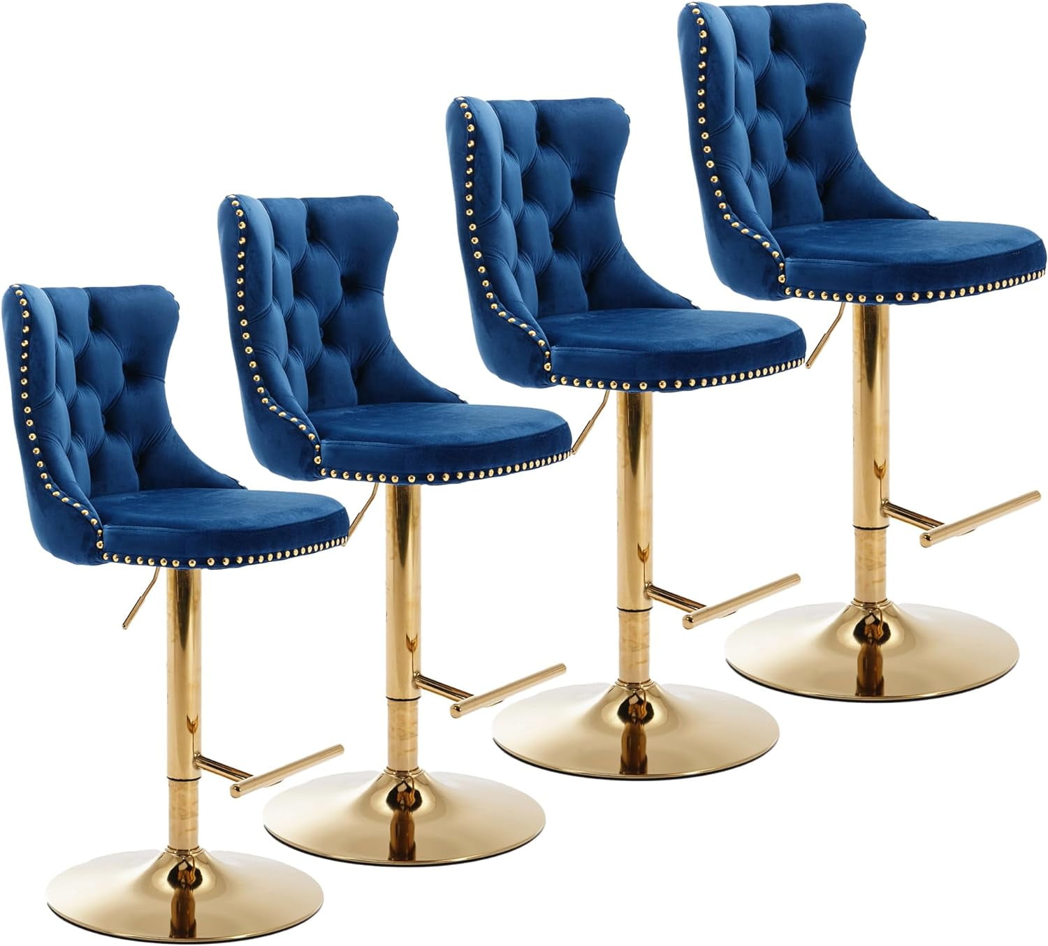 Swivel Bar Stools, Adjustable Velvet Upholstered Seating with Tufted ...