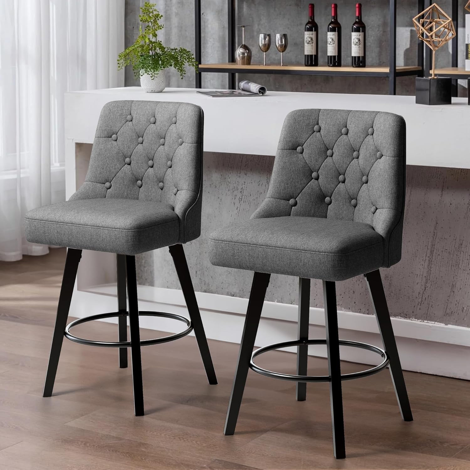 Swivel Bar Stools with Back 26" H Seat 360 Rotation Counter Height ...