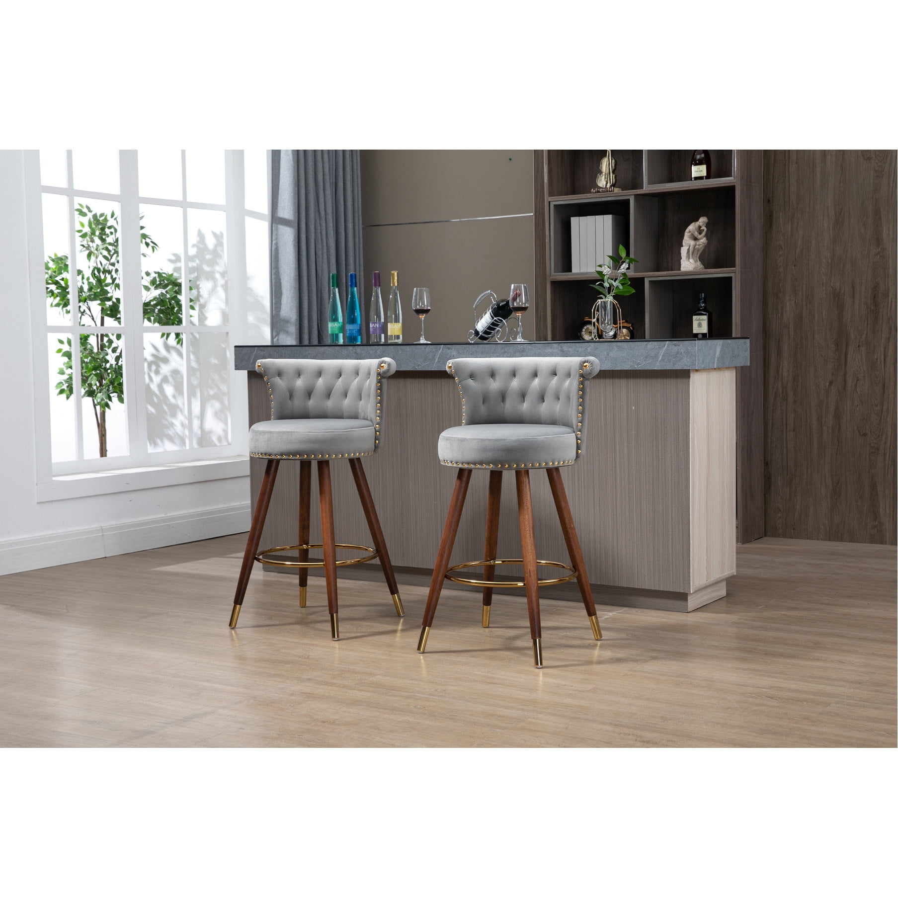 Swivel Bar Stools with Back and Footrest | 360 - Degree Fixed Height ...
