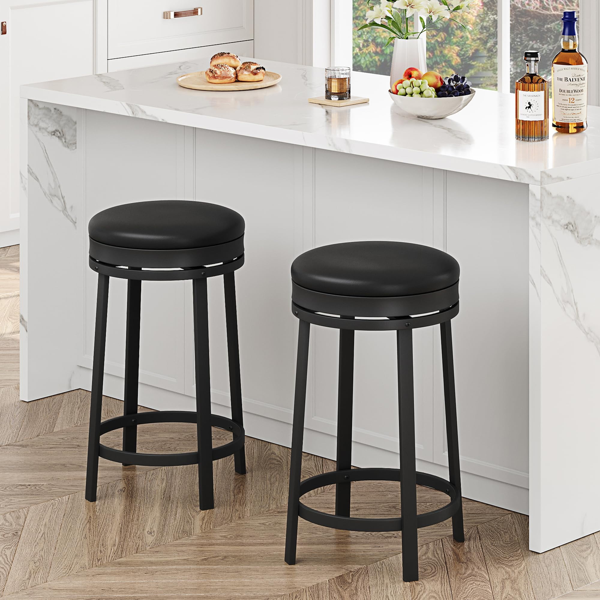 Swivel Bar Stools, Backless Counter Bar Height Stools, 24.4" Kitchen ...