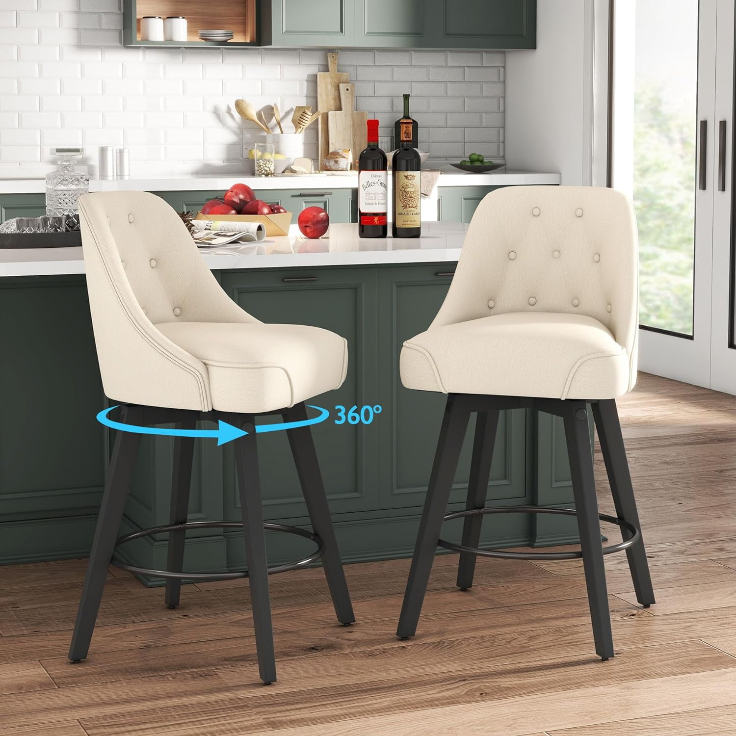 Swivel Bar Stools with Backs, 26"" Counter Height Bar Stools Set of 2 ...