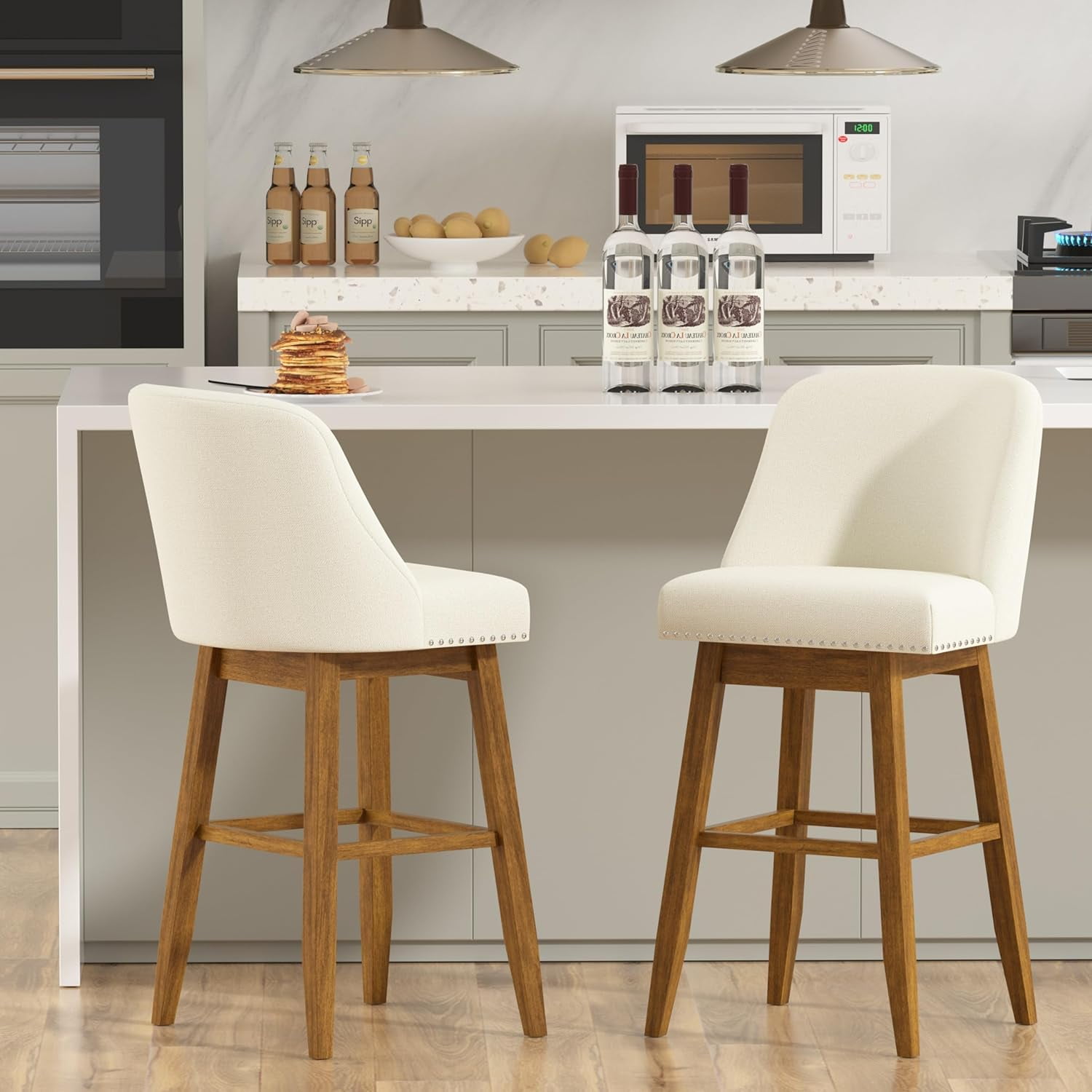 Swivel Bar Stools with Backs Upholstered Swivel Barstool with Solid ...