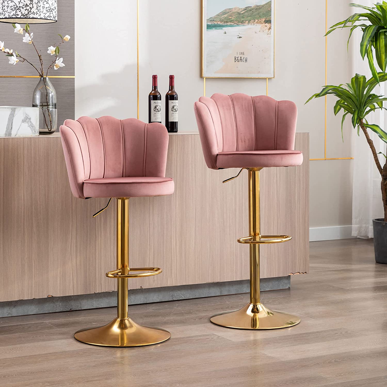 Swivel Bar Stools Bar Height Set of 2 Adjustable Upholstered Counter ...