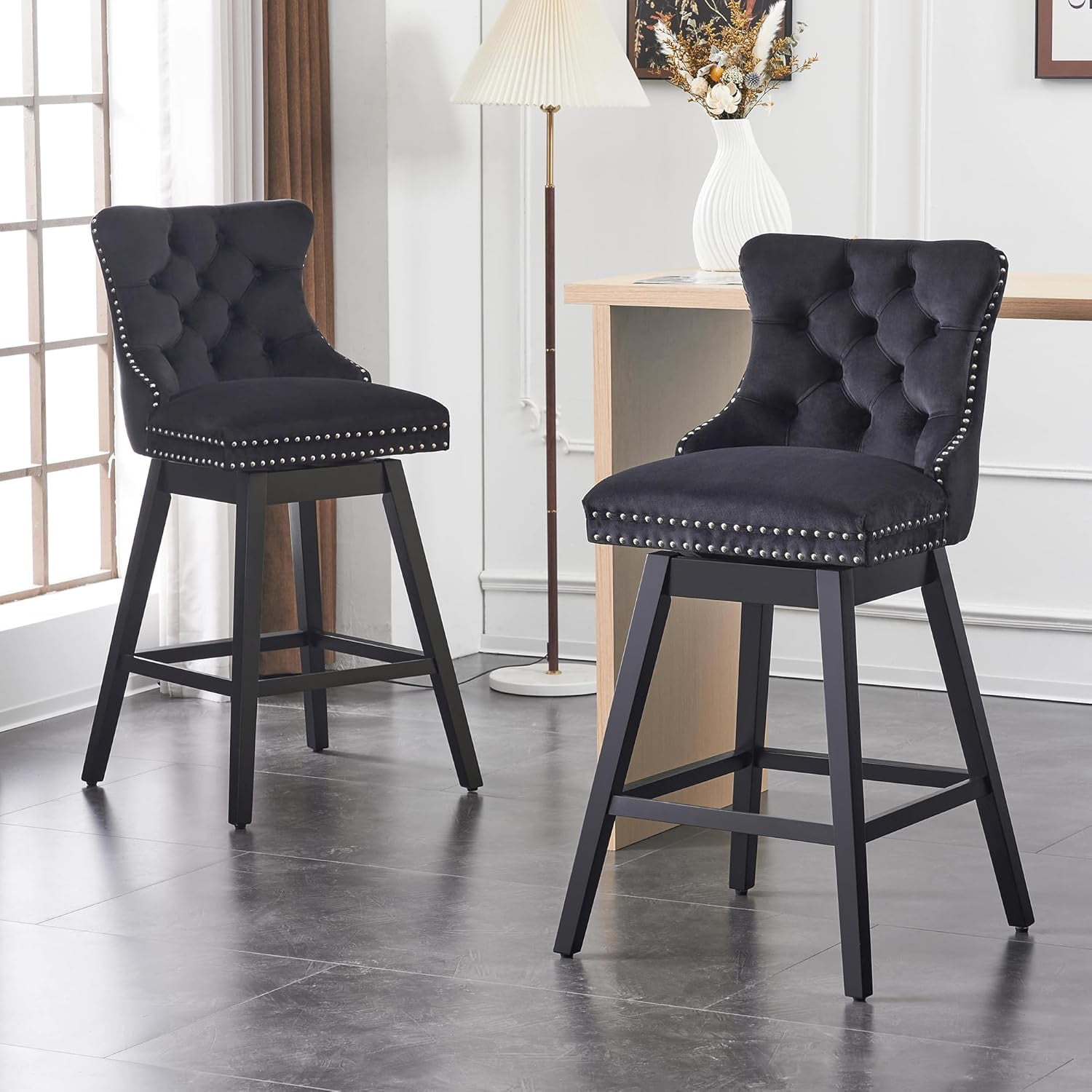 Swivel Bar Stools, Barstool Set of 2 with Back, Bar Height Stools ...