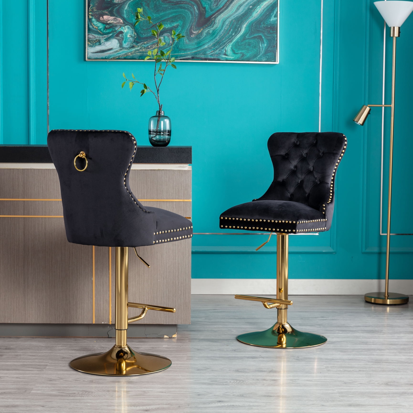 Swivel Bar Stools Chair Set of 2, Modern Adjustable Counter Height Bar ...