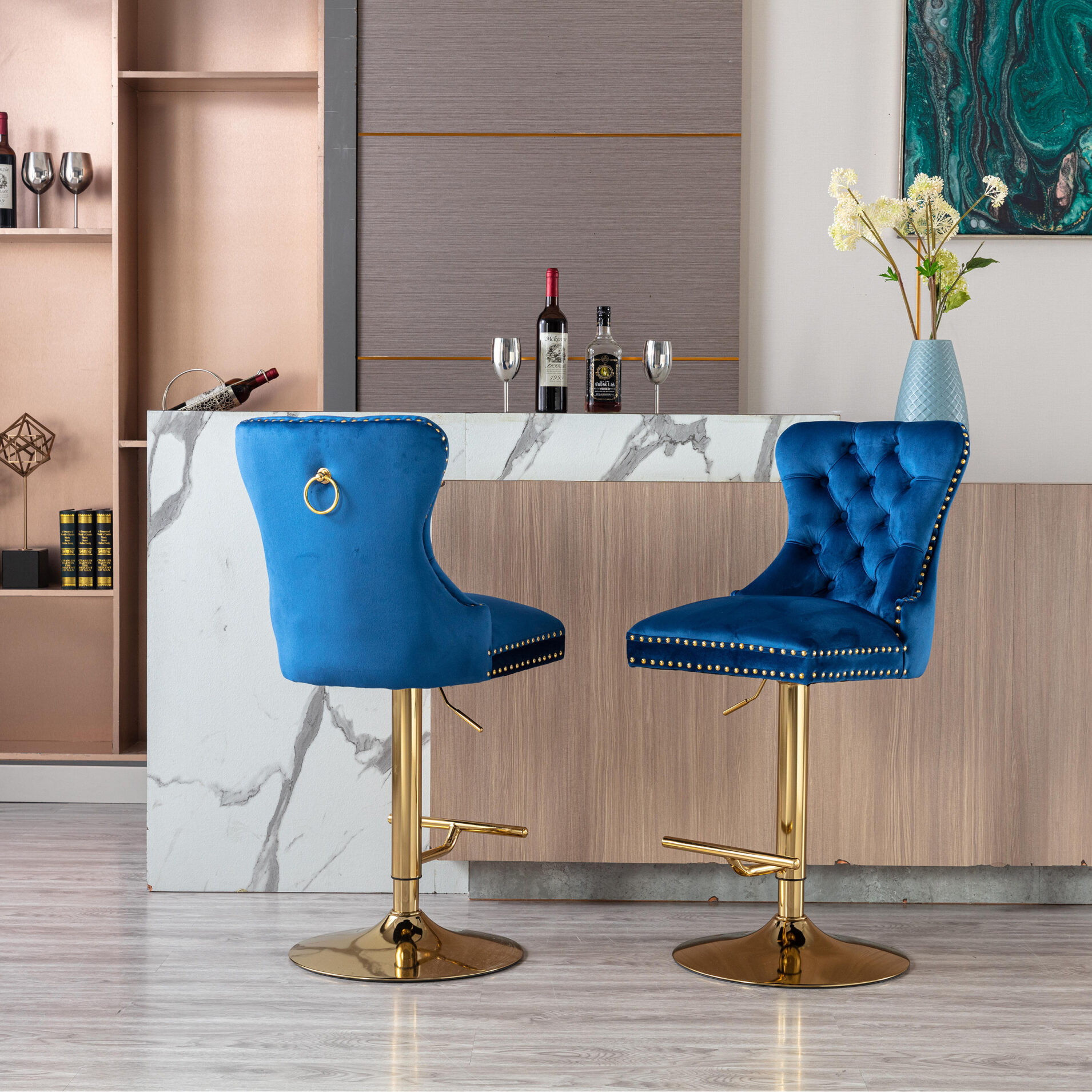 Swivel Bar Stools Chair Set of 2, Modern Adjustable Counter Height Bar ...