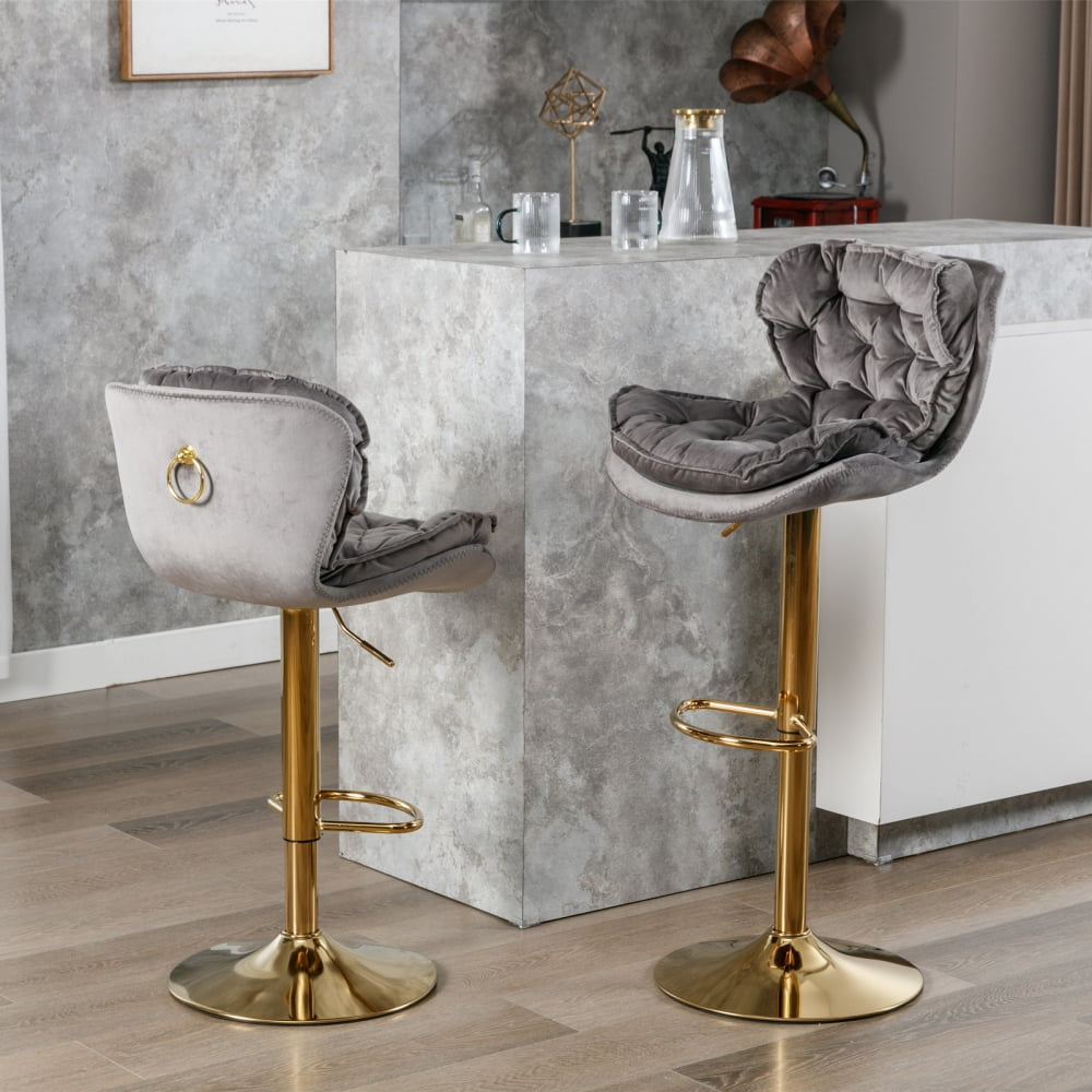 Swivel Bar Stools Chairs Set of 2, Modern Adjustable Counter Height Bar ...