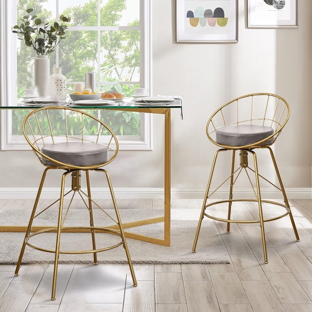Swivel Bar Stools Gold Metal Barstools Modern Counter Height Stool with ...