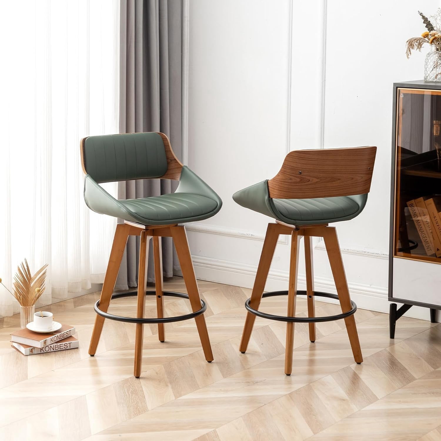 Swivel Bar Stools Mid Century Modern Faux Leather Upholstered Counter ...