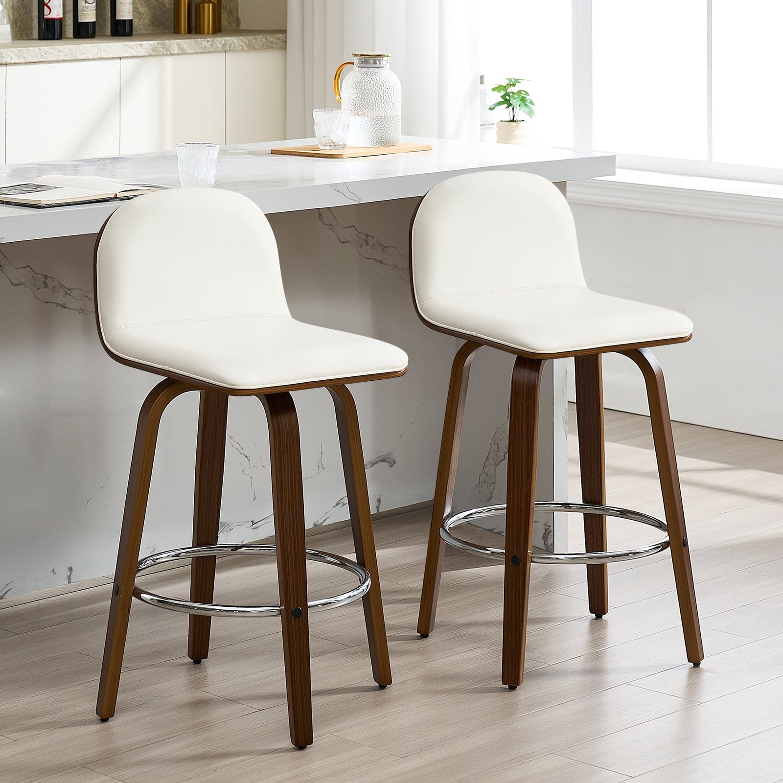 Swivel Bar Stools Set of 2, 26" Counter Height Upholstered PU Leather ...