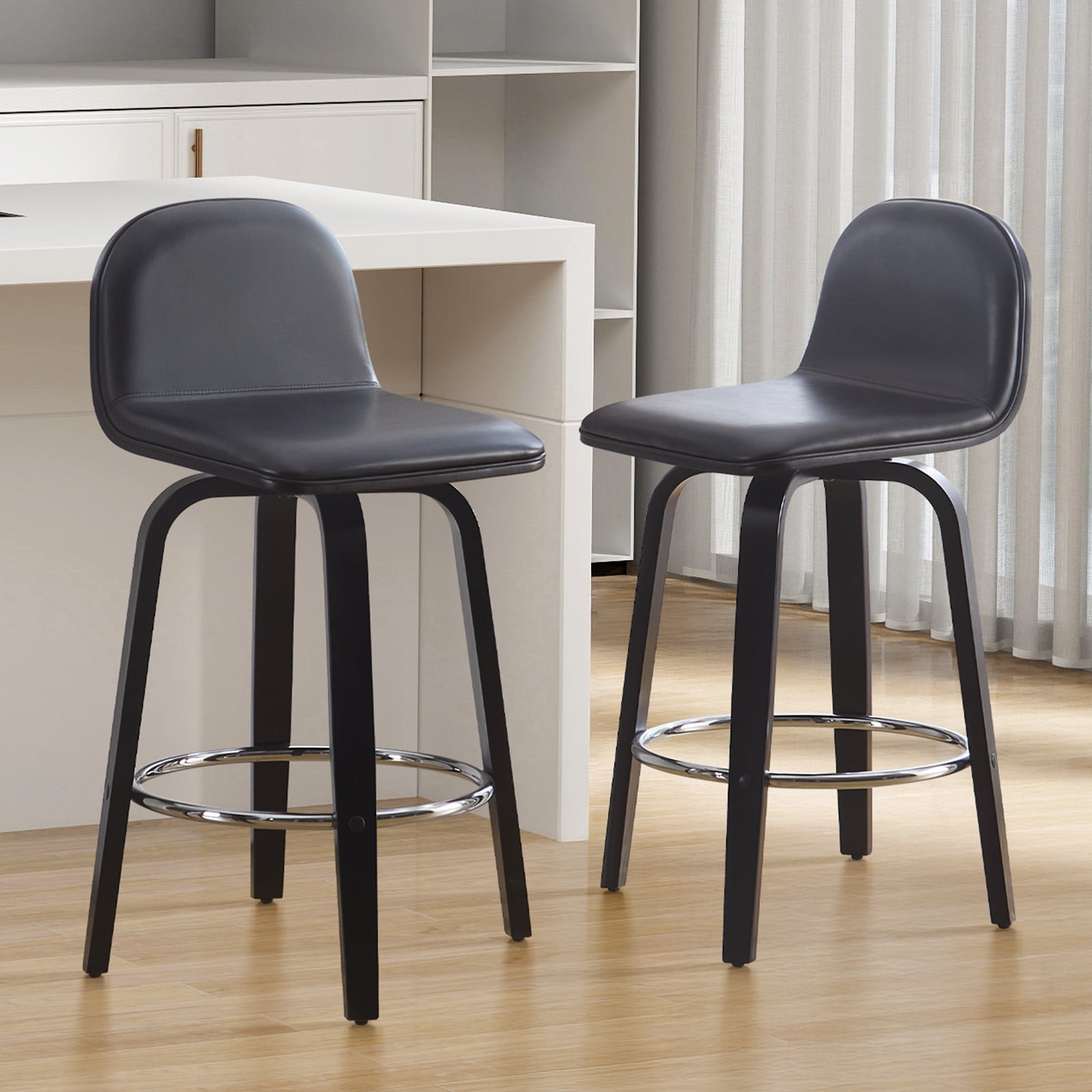 Swivel Bar Stools Set of 2, 26" Counter Height Upholstered PU Leather ...