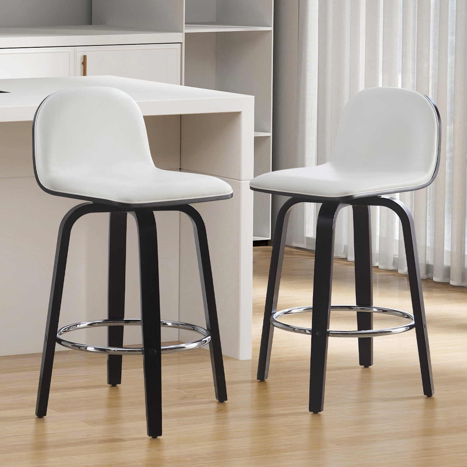 Swivel Bar Stools Set of 2, 26" Counter Height Upholstered PU Leather ...