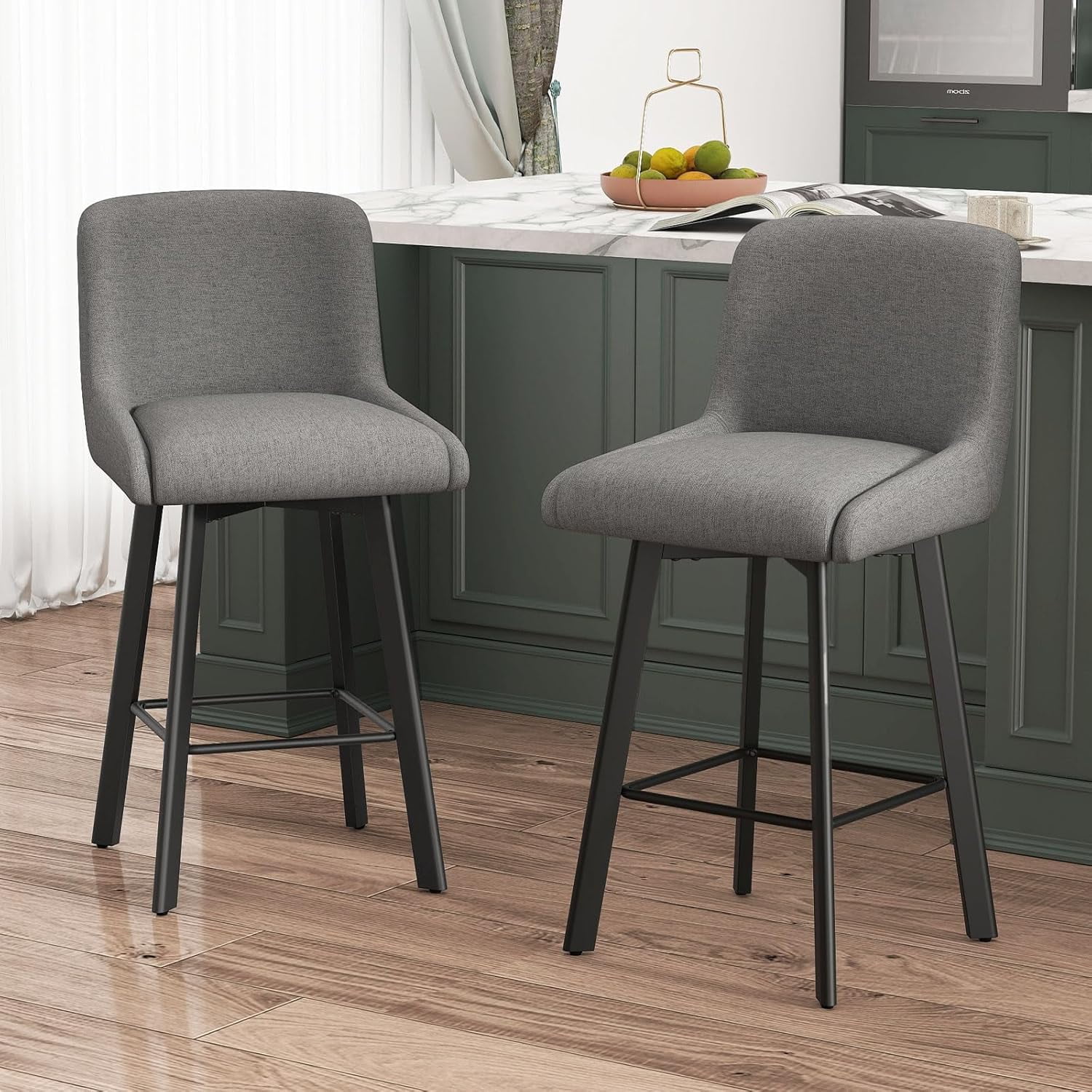 Swivel Bar Stools Set of 2, 26''H Upholstered Barstools with Backs ...