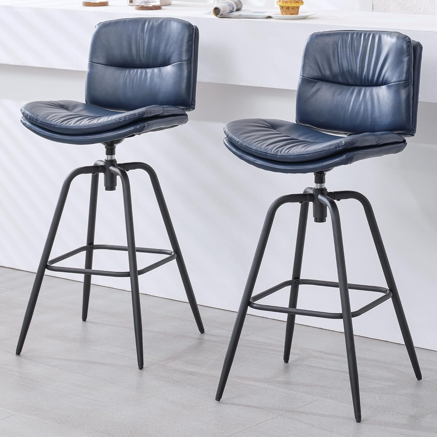 Swivel Bar Stools Set of 2, 28" Double-Layer Upholstered Counter Height ...