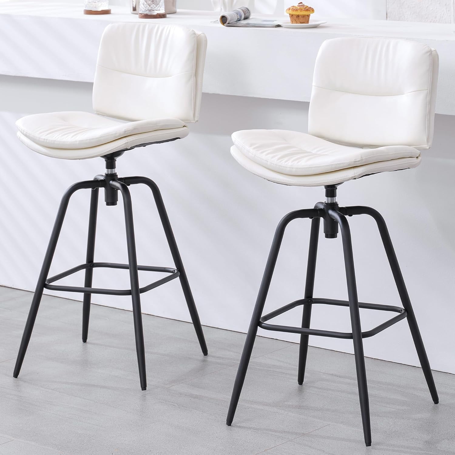 Swivel Bar Stools Set of 2, 28" Double-Layer Upholstered Counter Height ...
