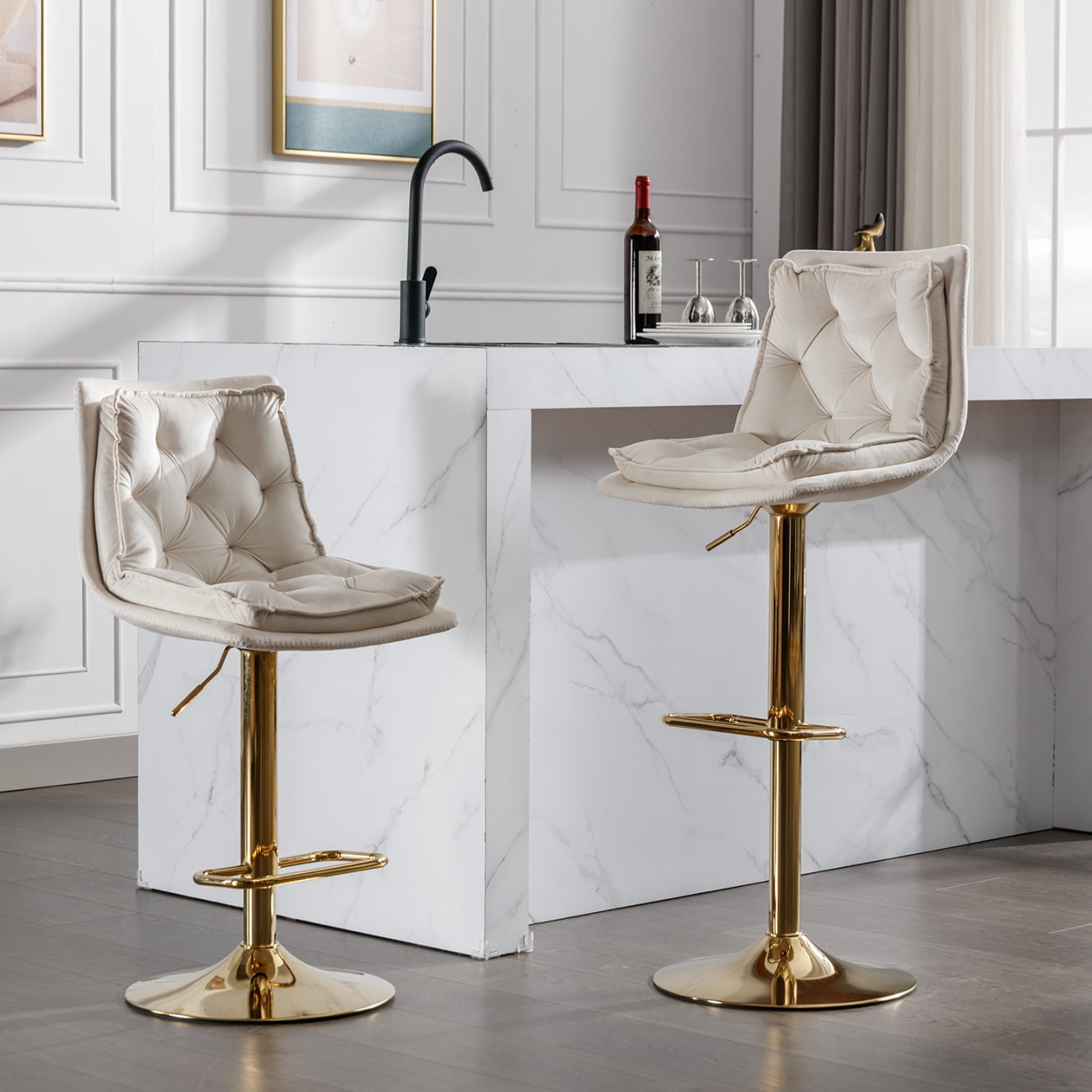 Swivel Bar Stools Set of 2, Adjustable Barstools Counter Heigh Stools ...