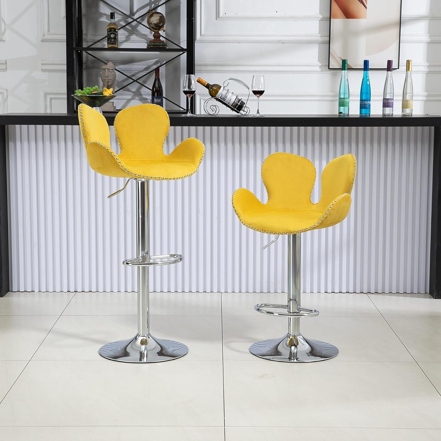 Swivel Bar Stools Set of 2, Adjustable Counter Height Accent Chairs ...