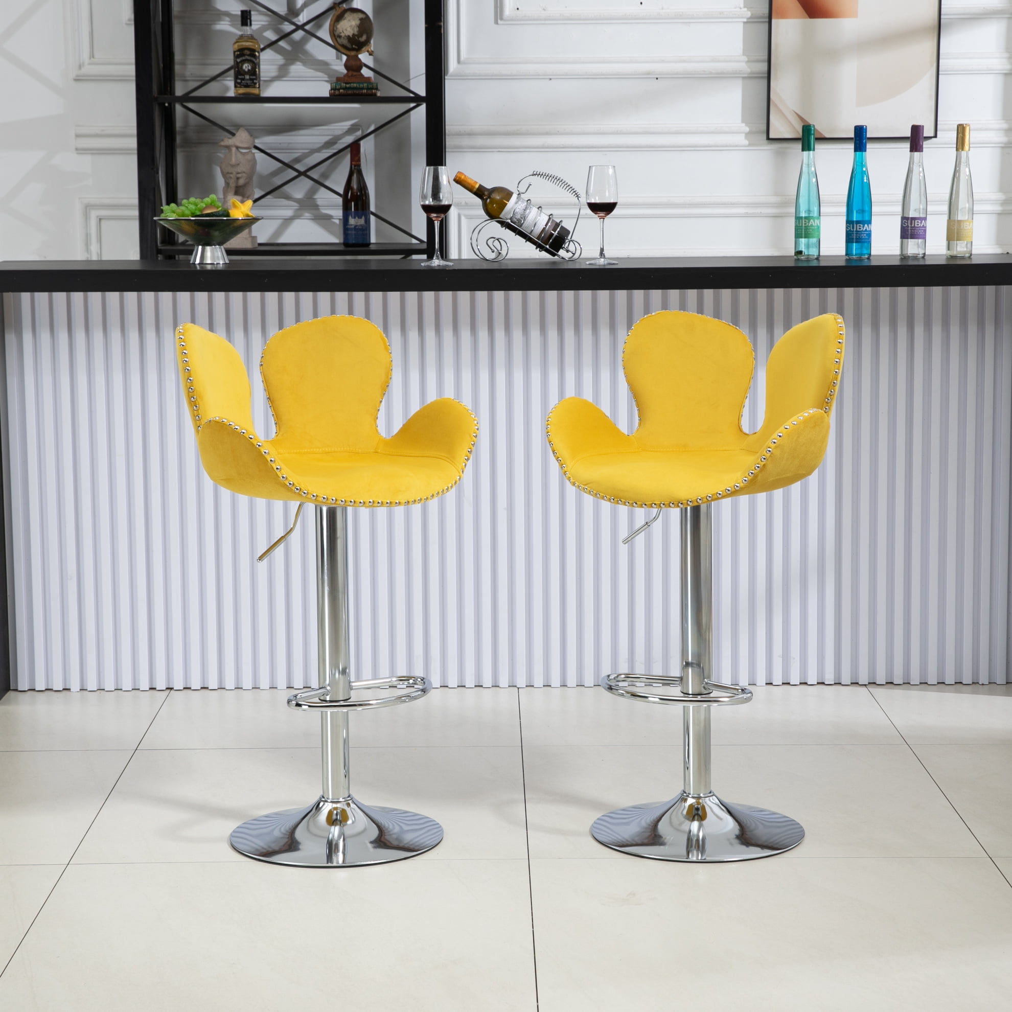 Swivel Bar Stools Set of 2, Adjustable Counter Height Bar Chairs with ...