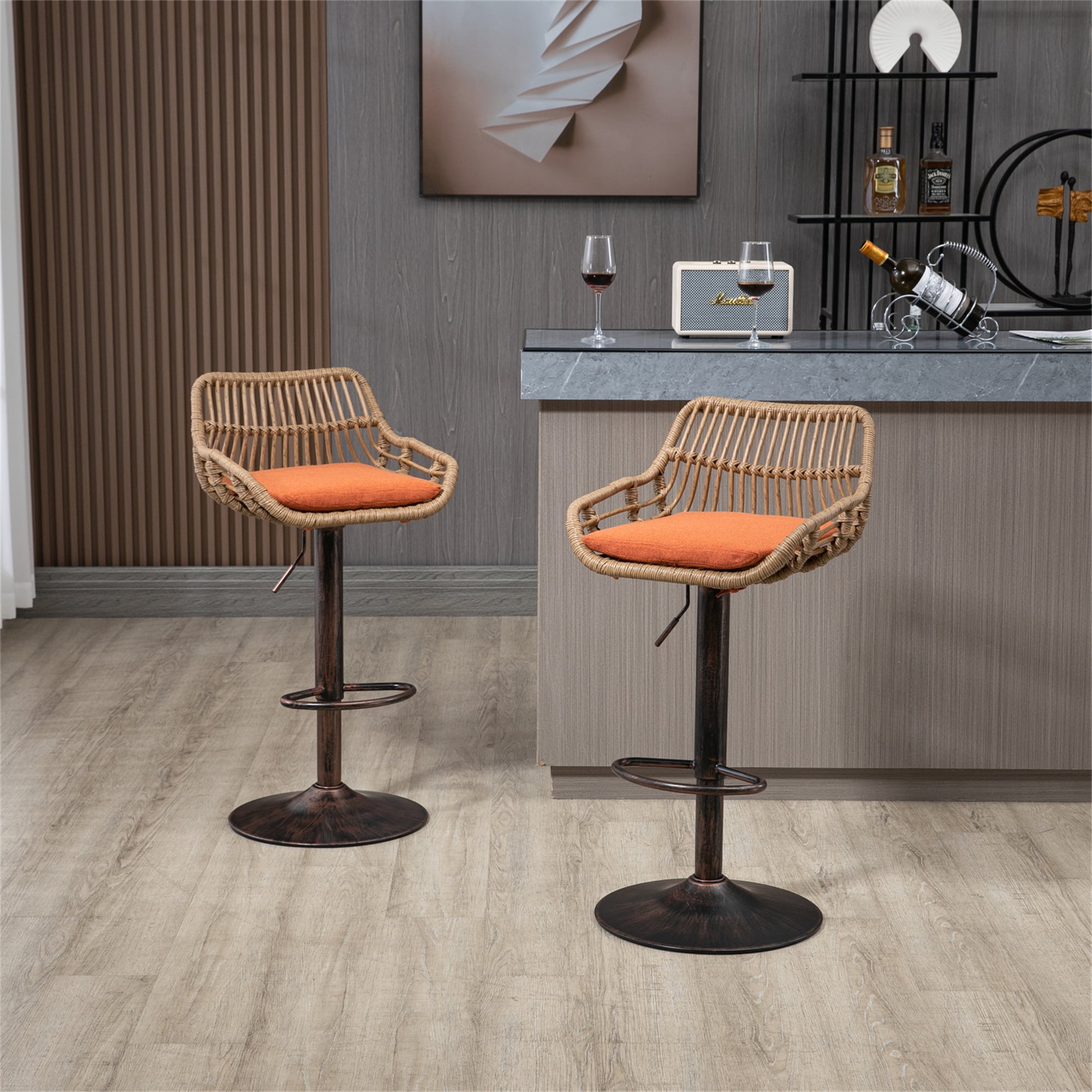 Swivel Bar Stools Set of 2 Adjustable Counter Height Bar Stools, Retro ...