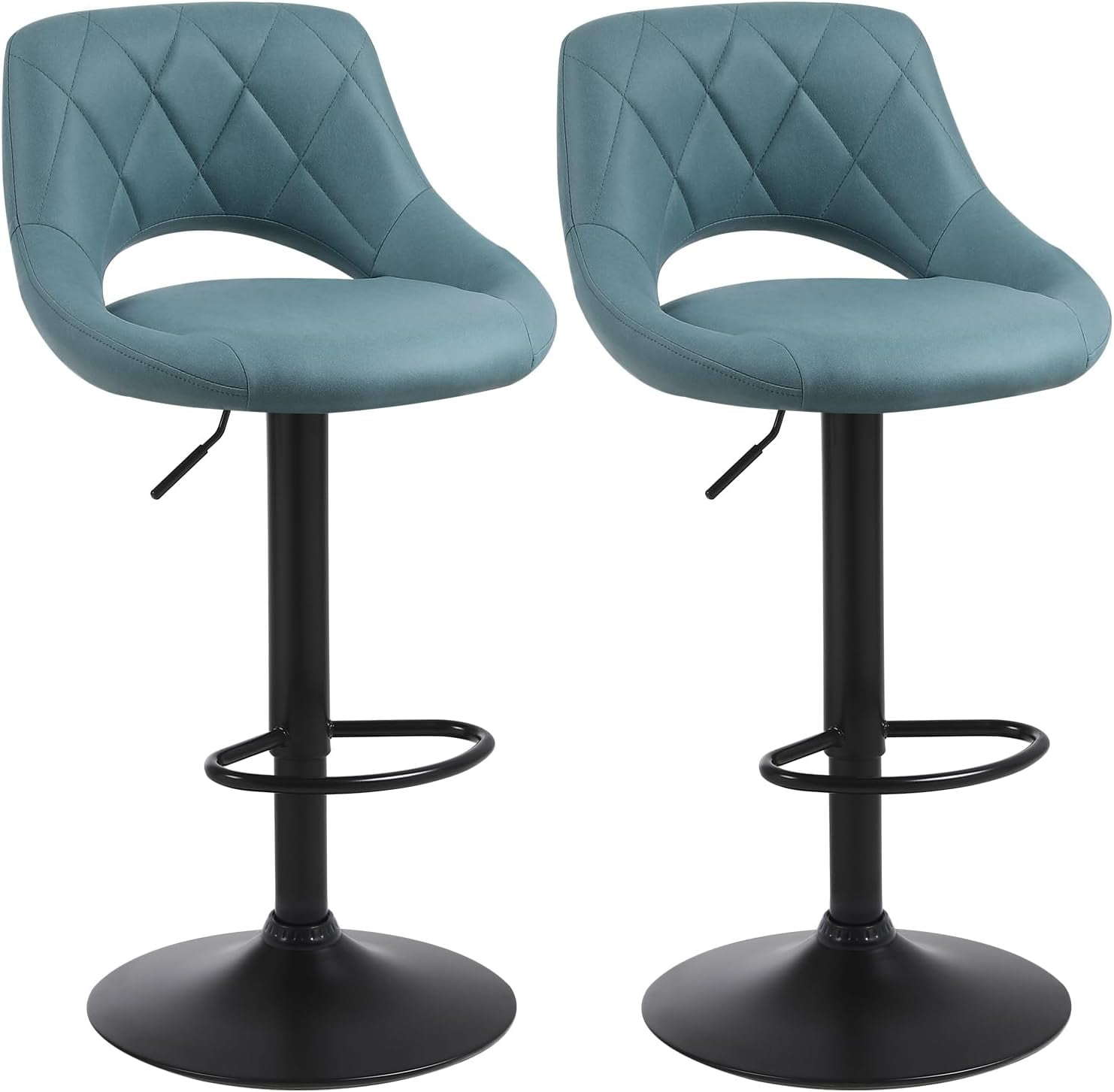 Swivel Bar Stools Set of 2, Adjustable Faux Suede Barstools Chairs with ...