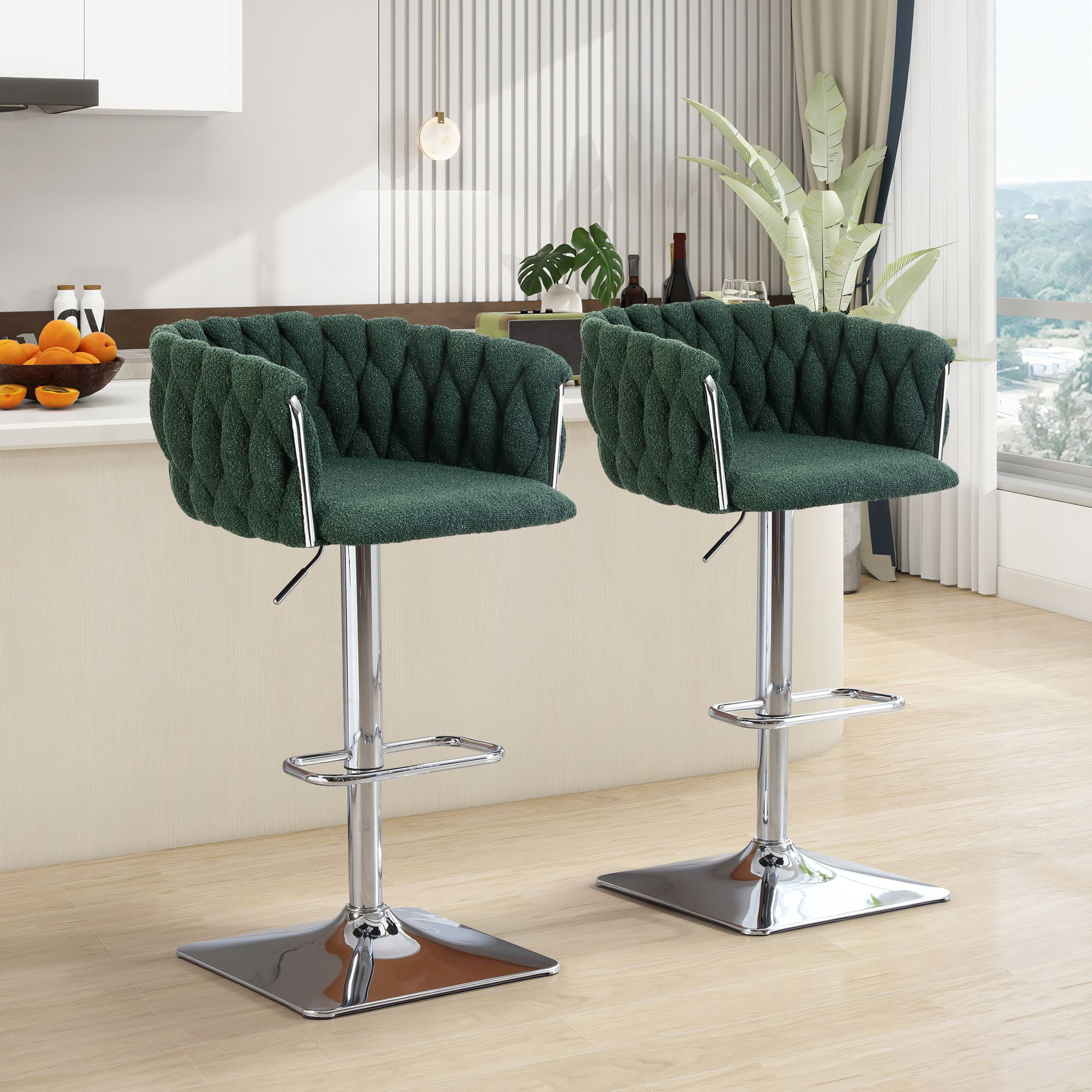 Swivel Bar Stools Set of 2, Modern Upholstered Barstools with ...