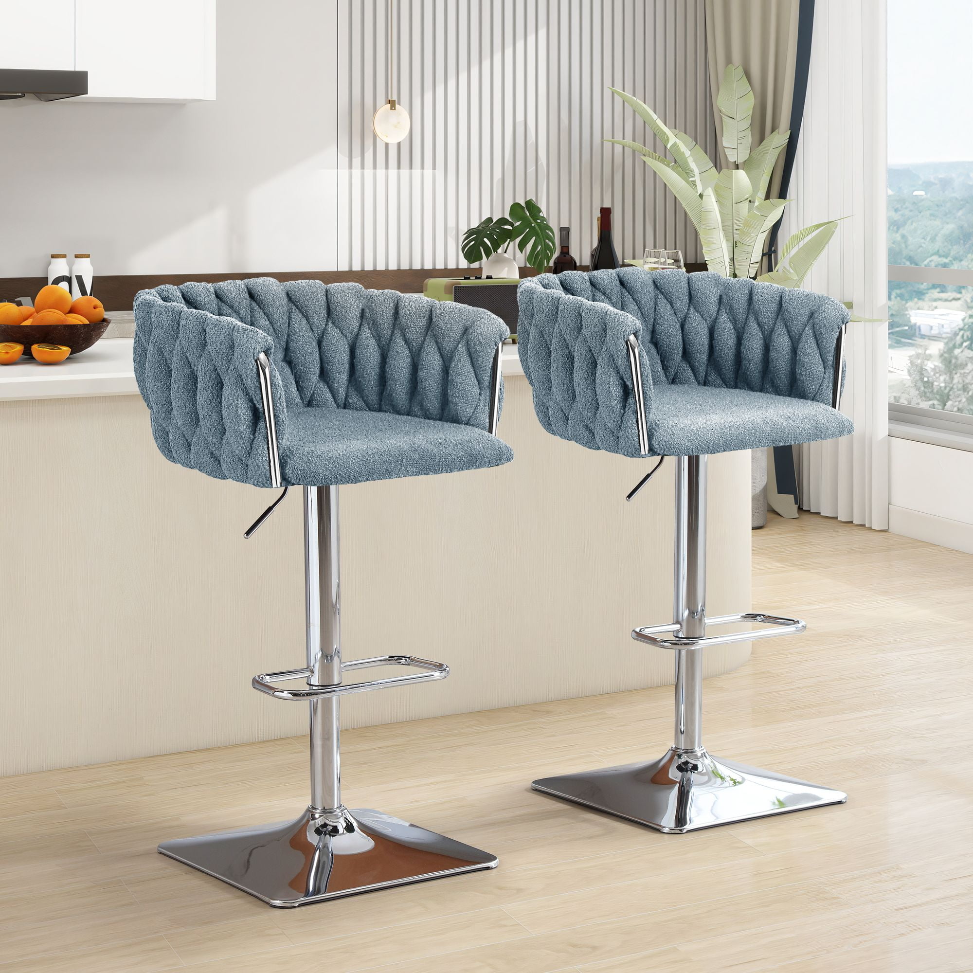 Swivel Bar Stools Set of 2, Modern Upholstered Barstools with ...