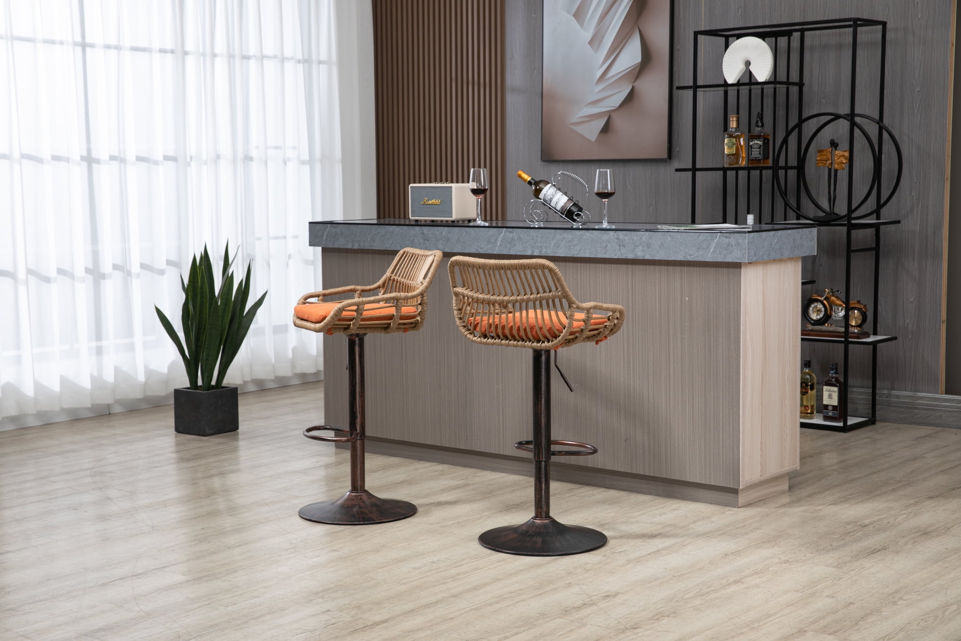 Swivel Bar Stools Set of 2, Adjustable Height Bar Stools with Retro PE ...