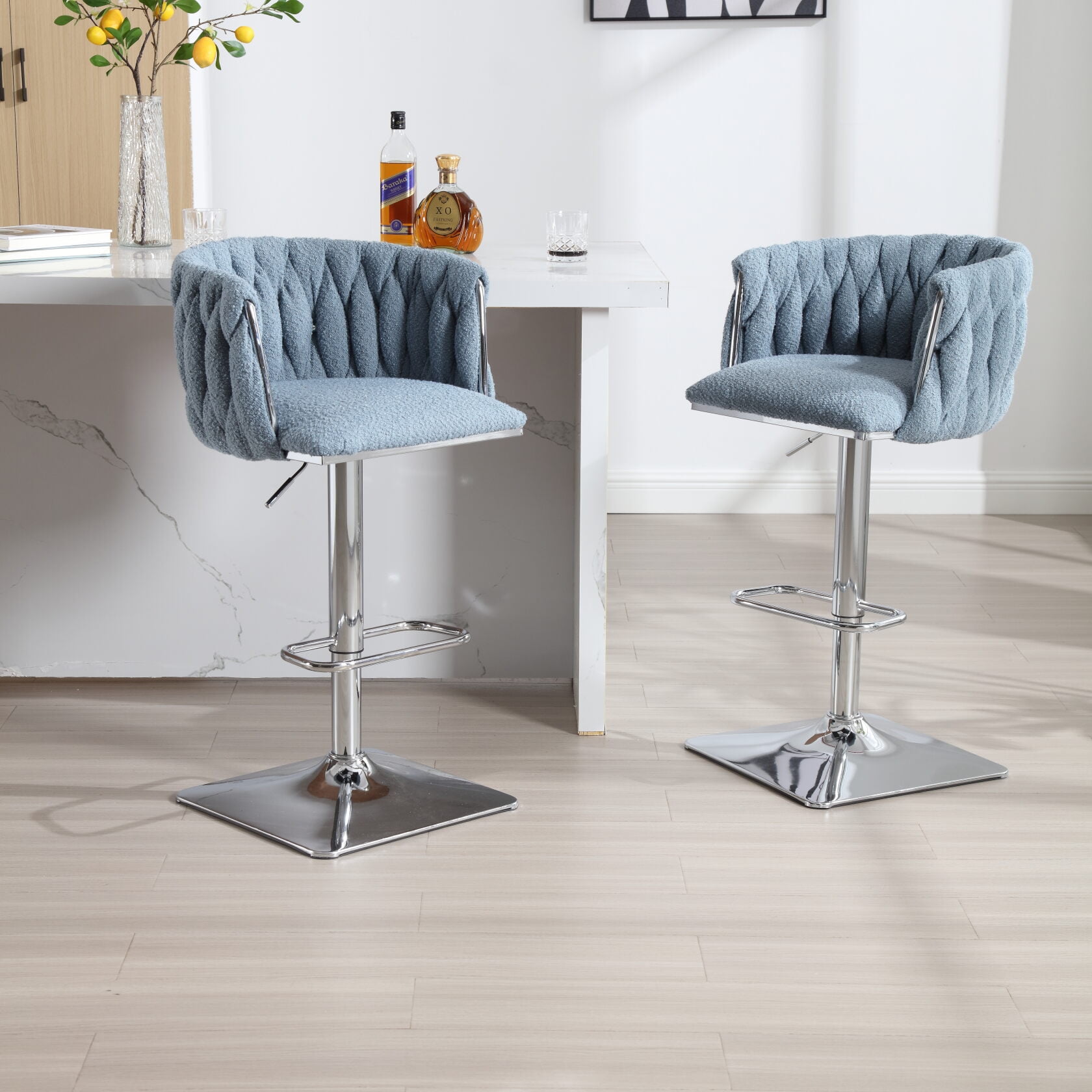 Swivel Bar Stools Set of 2, Boucle Fabric Barstools with Back and Widen ...