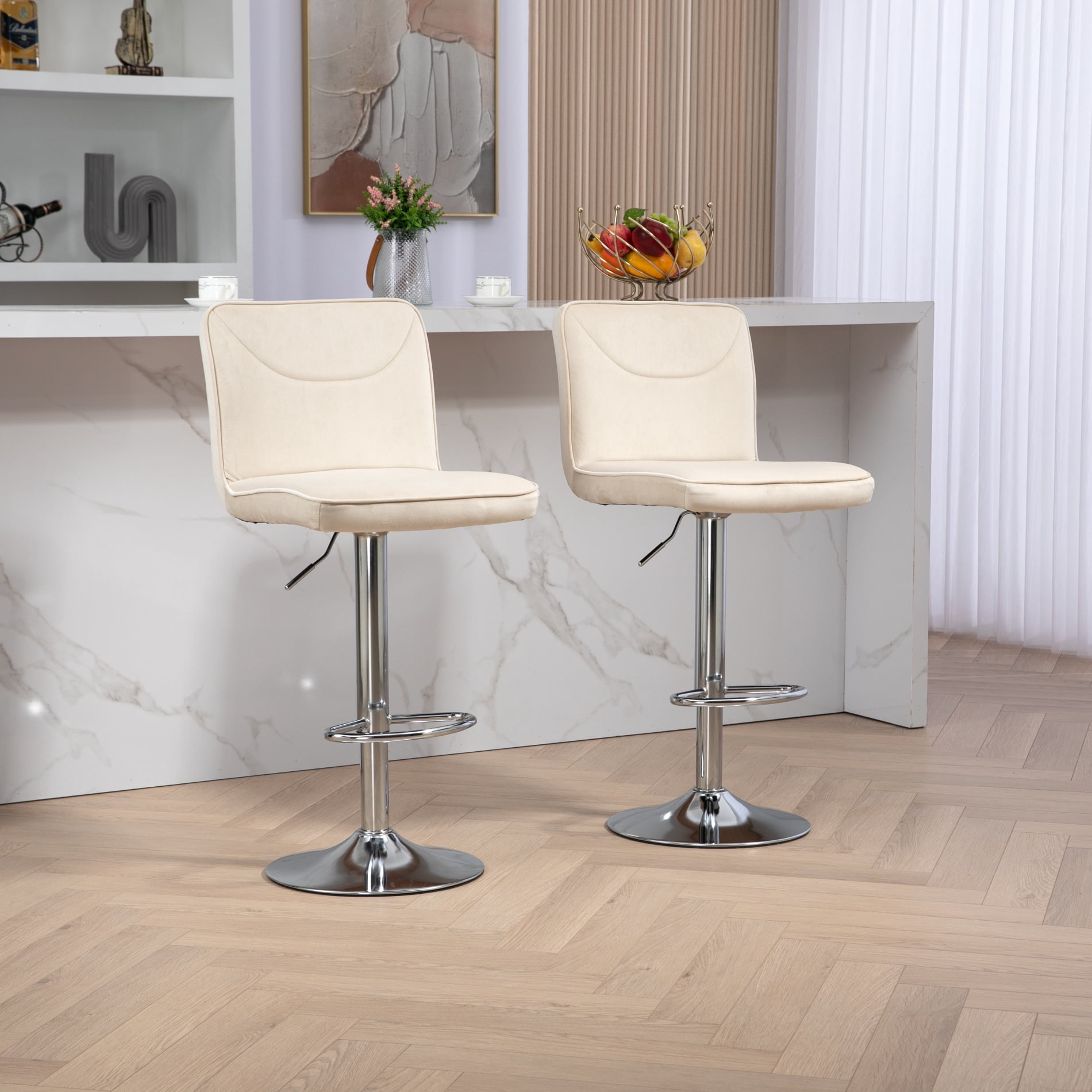 Swivel Bar Stools Set of 2, Comfy Upholstered Counter Height Bar Chairs ...