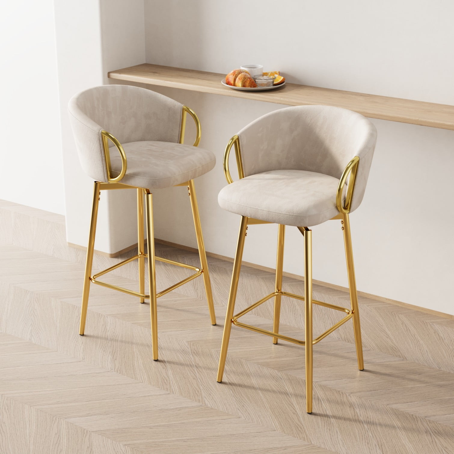 Swivel Bar Stools Set of 2, Counter Height 30" Bar Stools with Gold ...