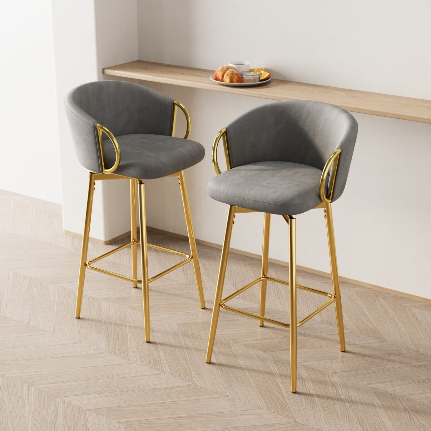 Swivel Bar Stools Set of 2, Counter Height 30" Bar Stools with Gold ...