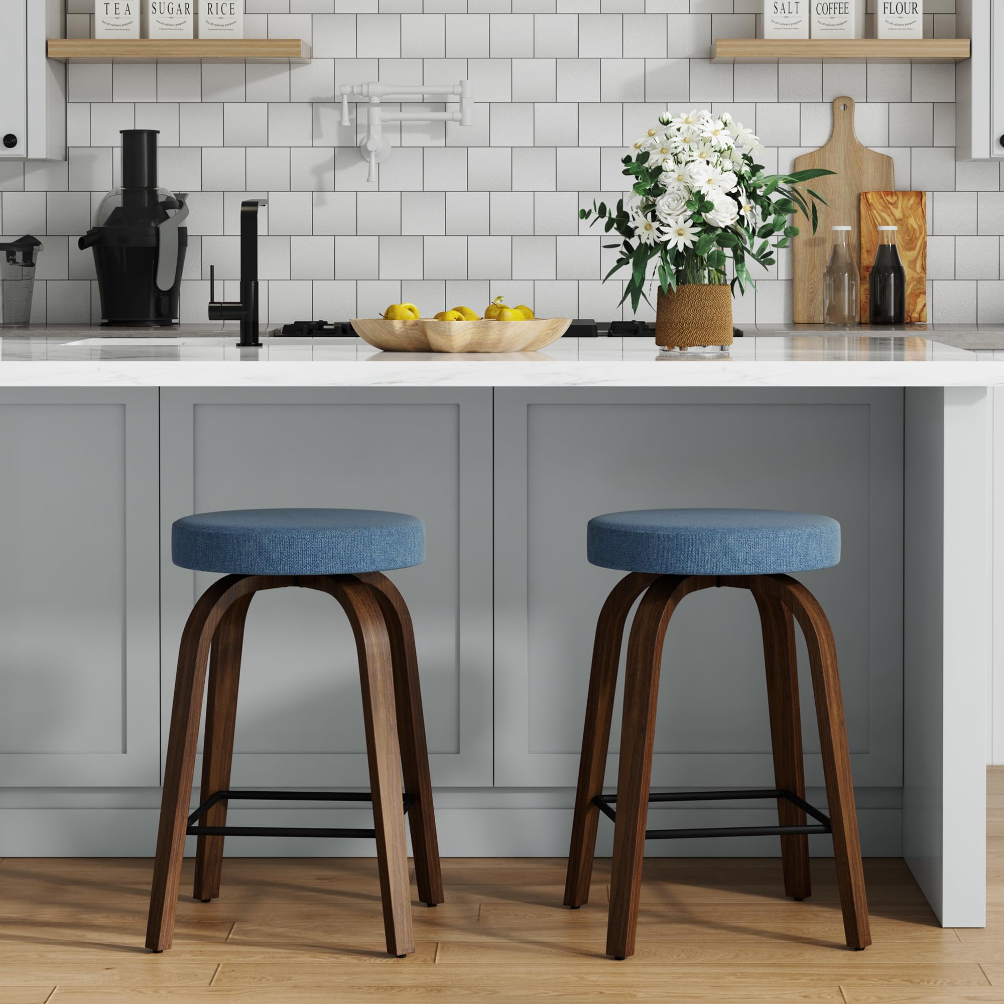Swivel Bar Stools Set of 2, Counter Height Backless 26″ Bar Stools ...