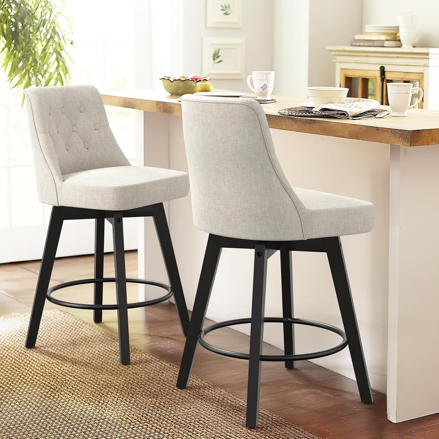 Swivel Bar Stools Set of 2, Counter Height Bar Stools with Solid Wood ...