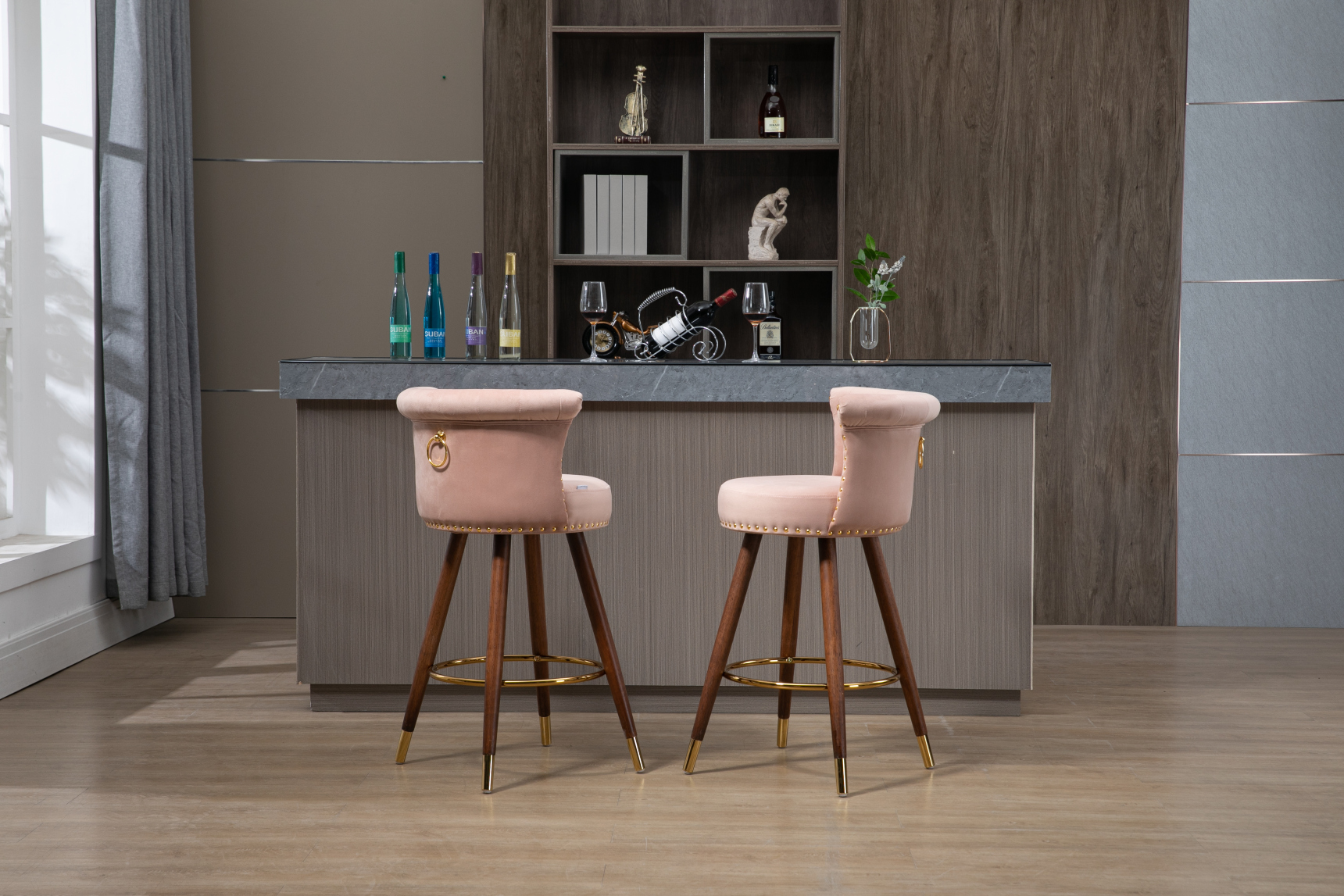 Swivel Bar Stools Set of 2, Counter Height Barstools with Upholstered ...