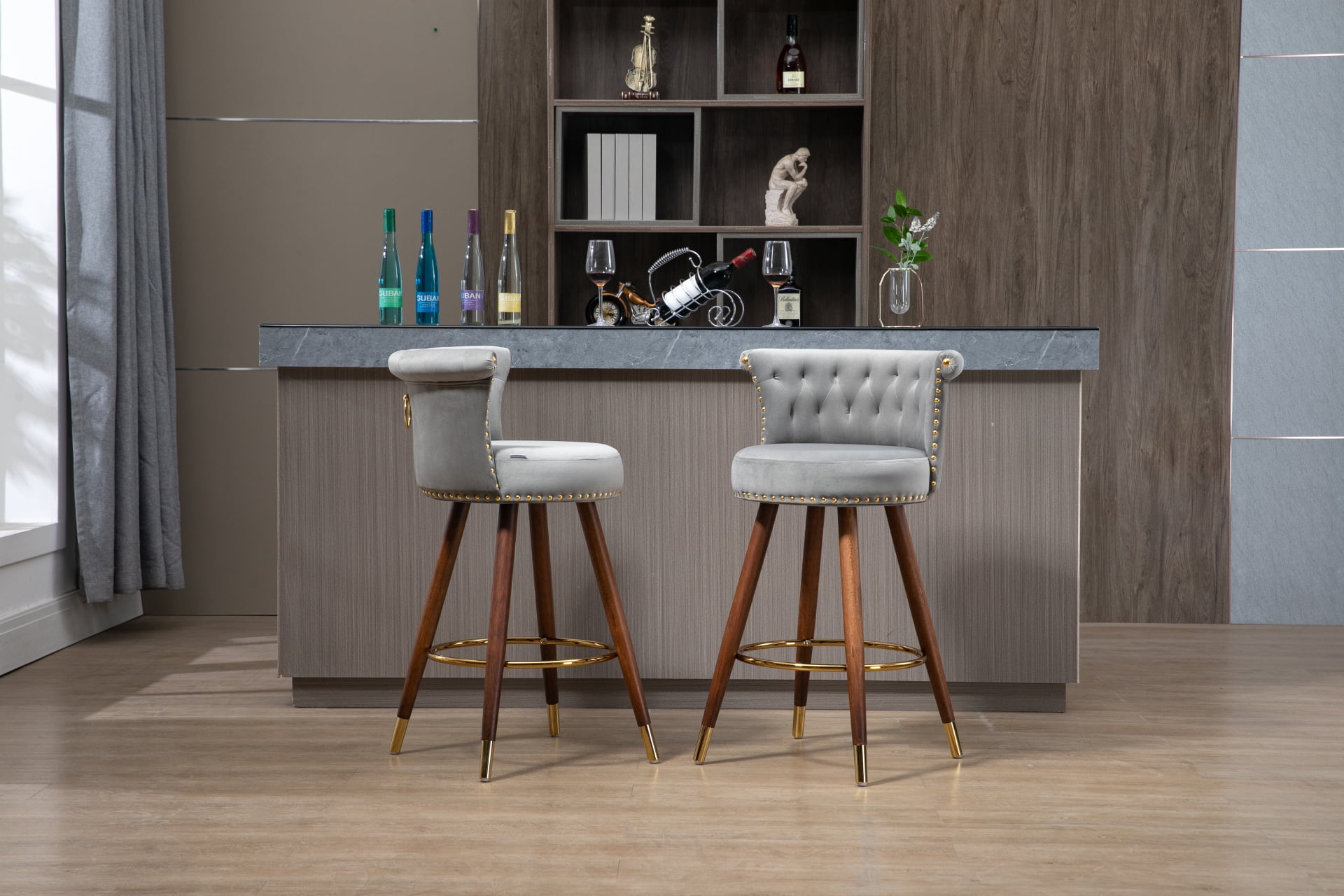 Swivel Bar Stools Set of 2, Counter Height Barstools with Upholstered ...